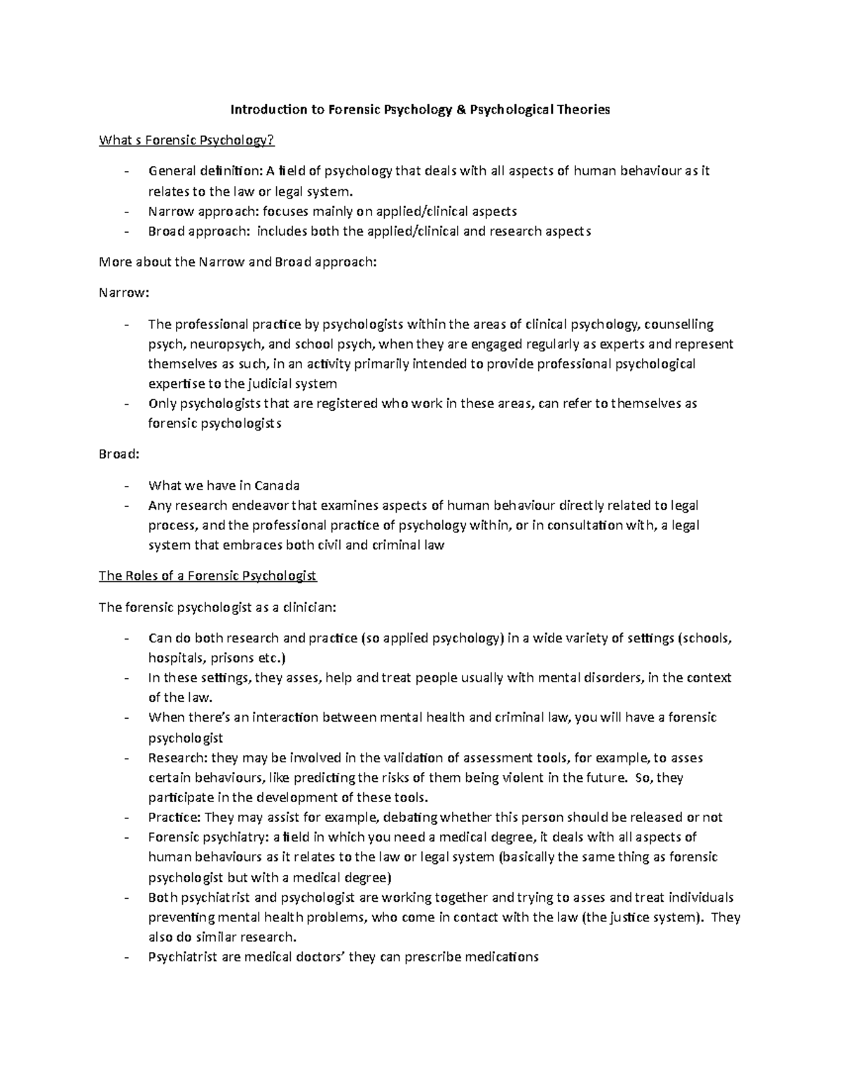 Forensic Psychology notes for midterm 1 - Introduction to Forensic ...