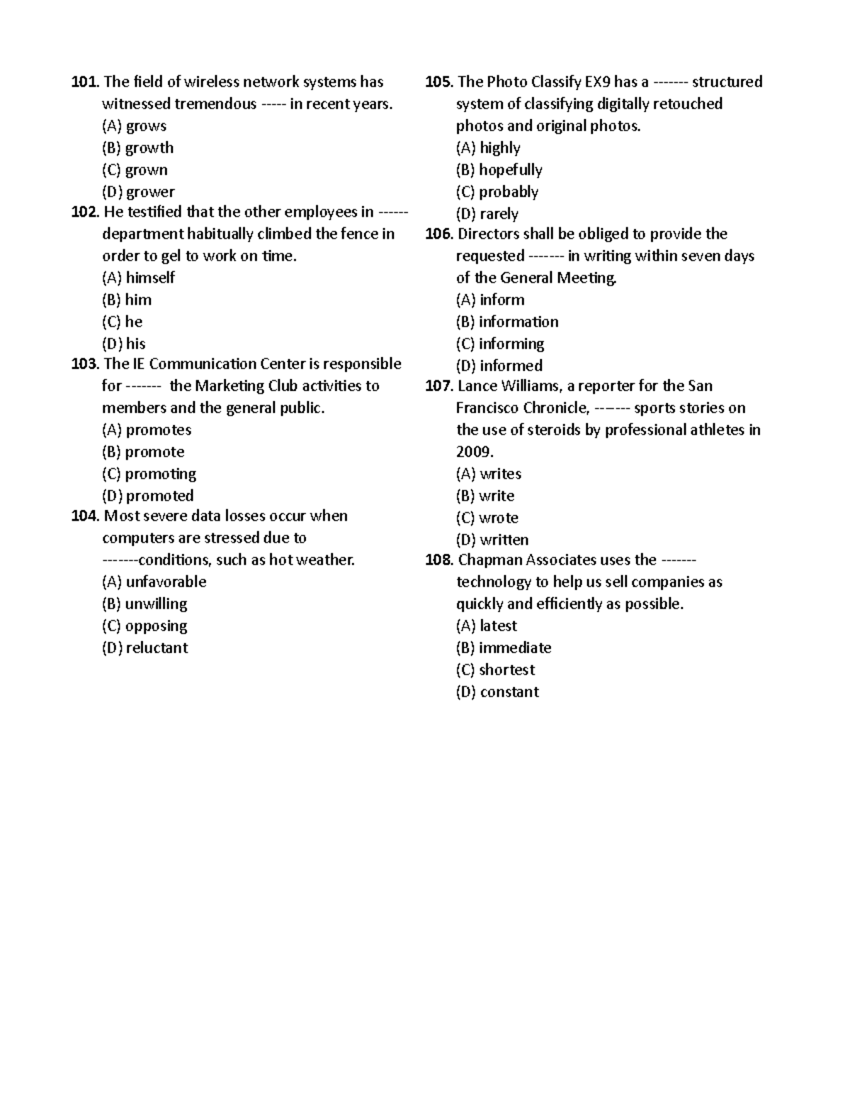TOEIC PART 5 SPARTA CAM - The field of wireless network systems has ...