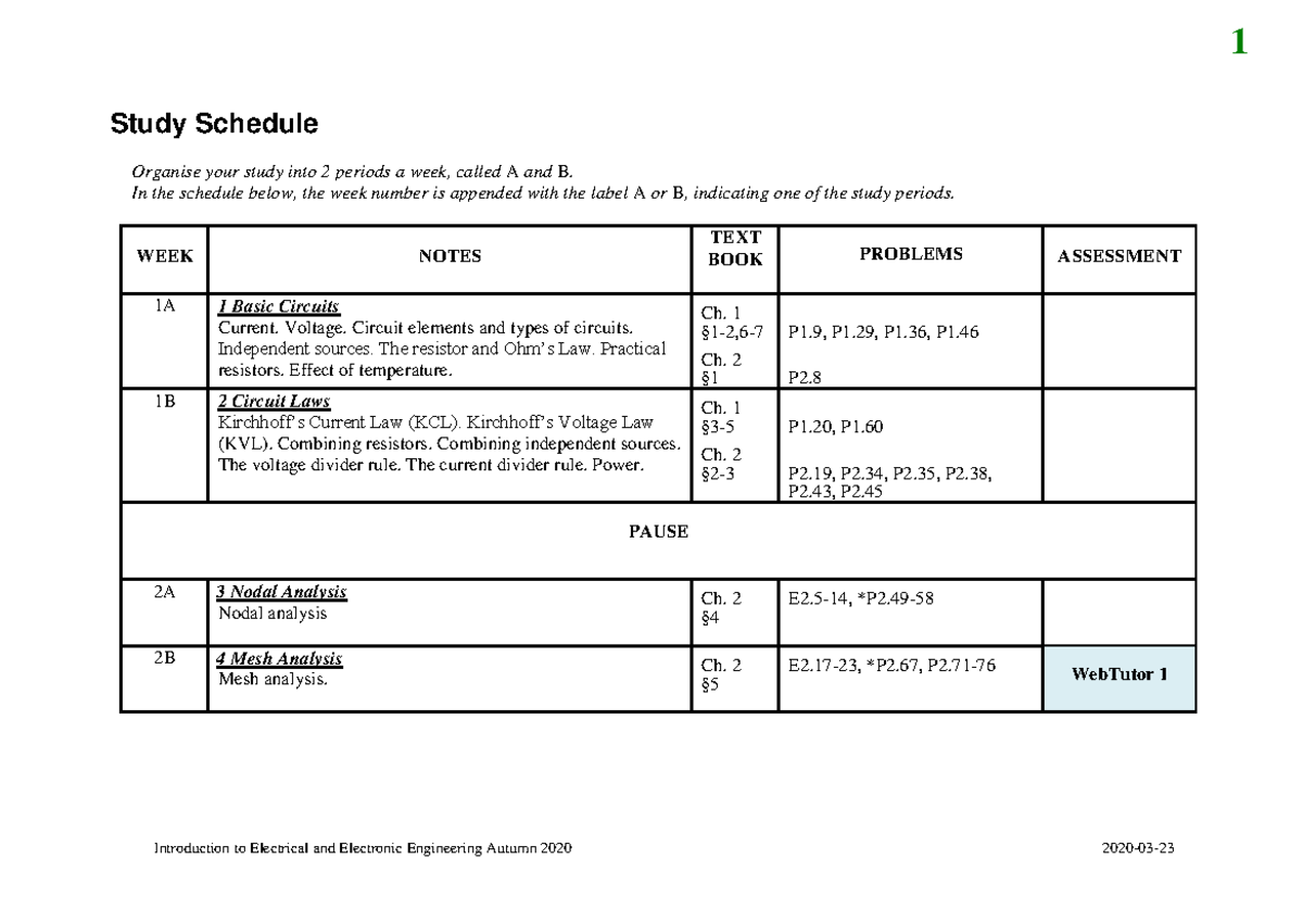 Revised Study Schedule - Study Schedule Organise your study into 2 ...
