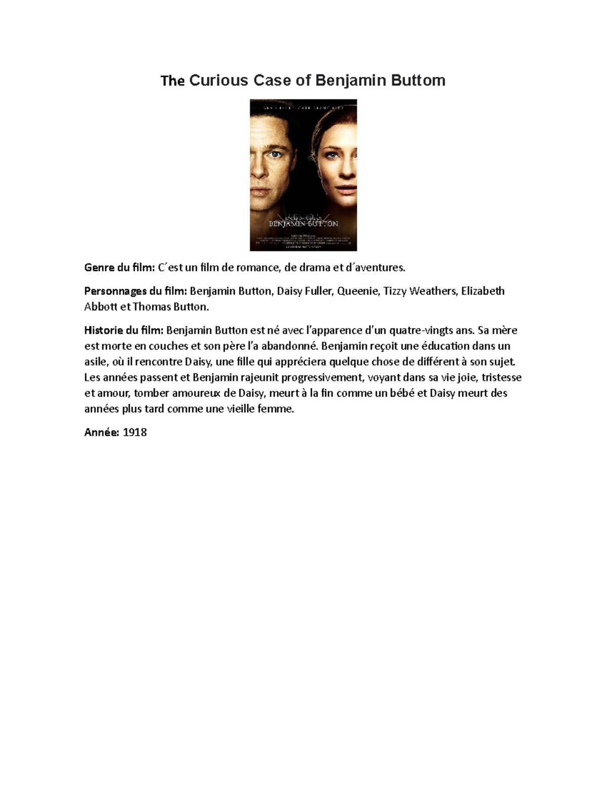 The Curious Case of Benjamin Buttom - Personnages du film: Benjamin ...
