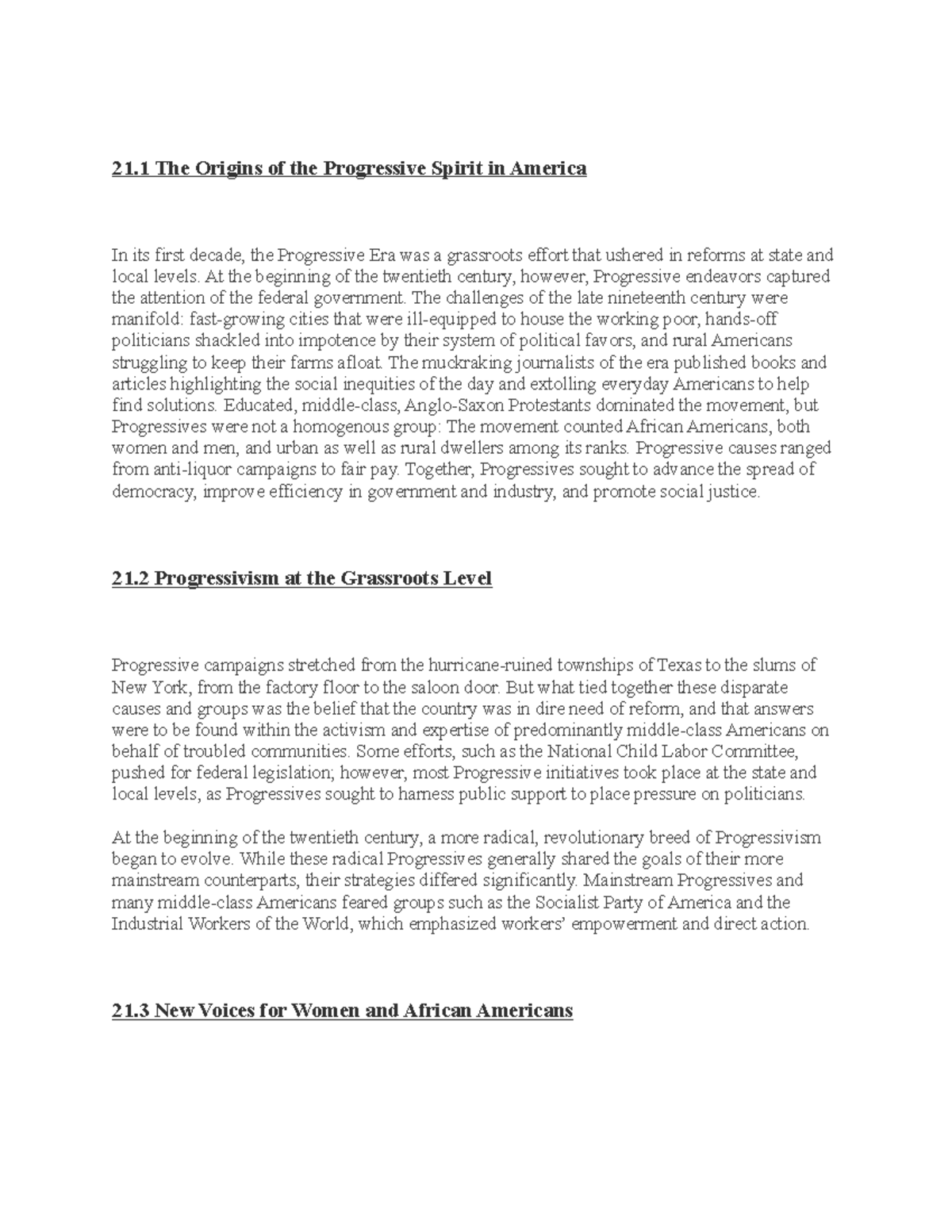 US History Chapter 21 Summary - 21 The Origins of the Progressive ...