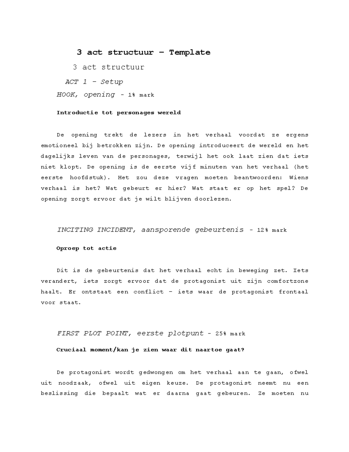 3 act story structure - Nederlands - 3 act structuur – Template 3 act ...