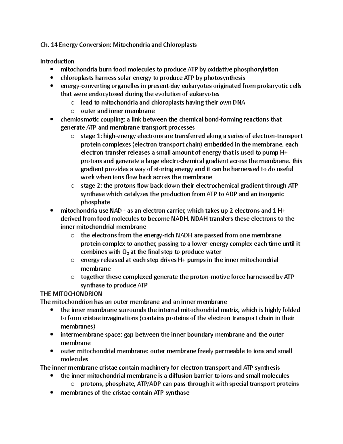 Ch. 14 Energy Conversion - Ch. 14 Energy Conversion: Mitochondria and ...