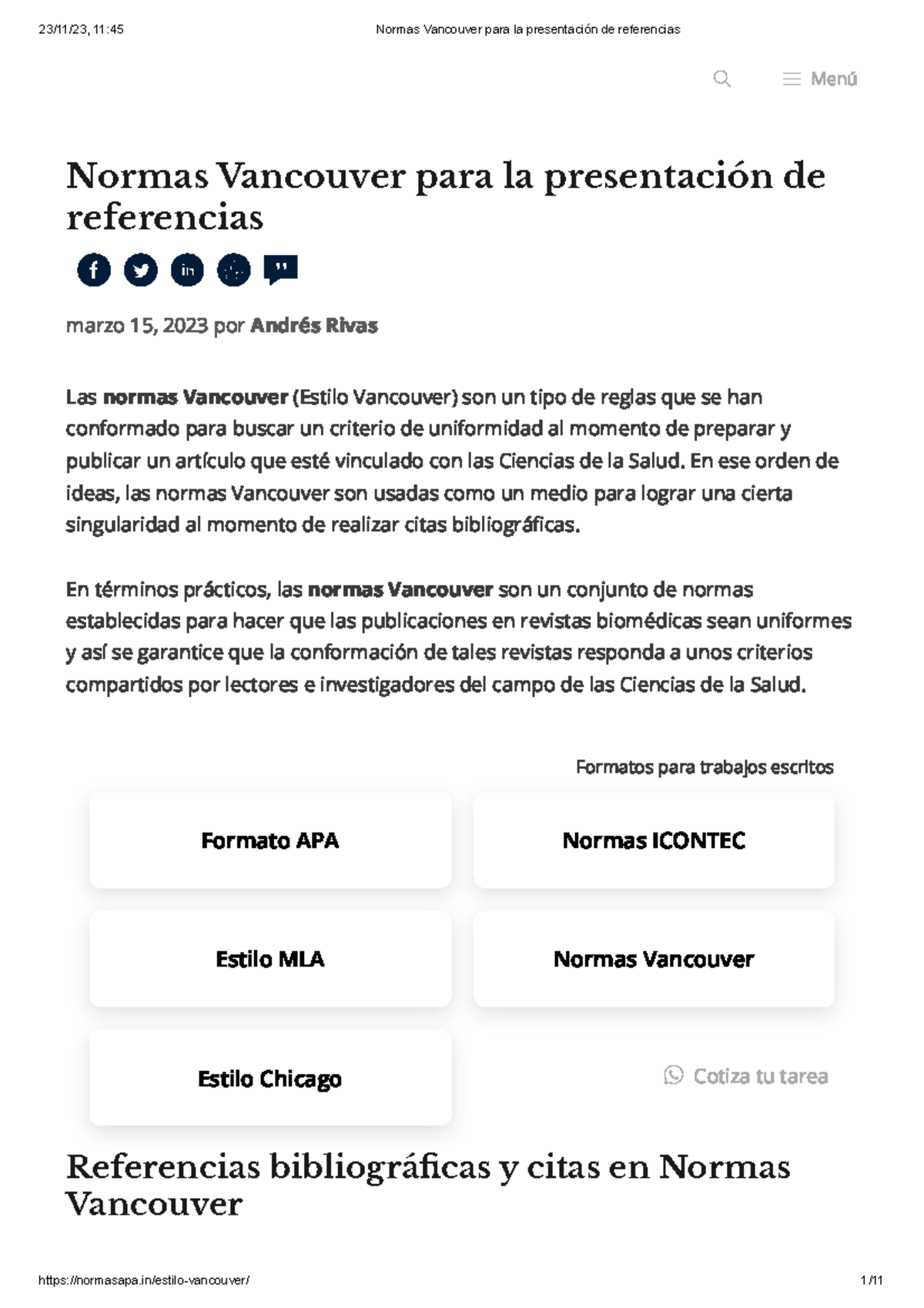 Normas Vancouver para la presentación de referencias - Formato APA ...