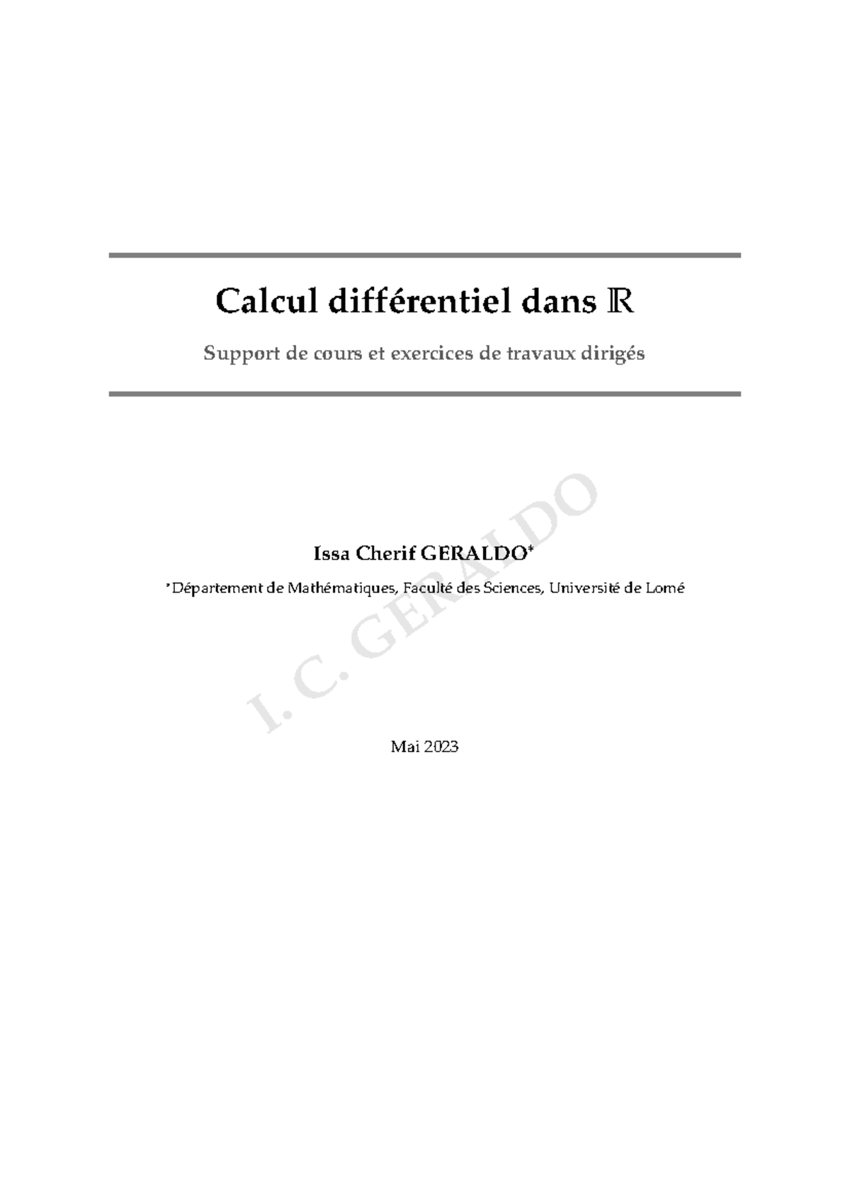Calcul diff MTH1121 - I. C. GERALDO Calcul différentiel dans R Support de cours et exercices de ...