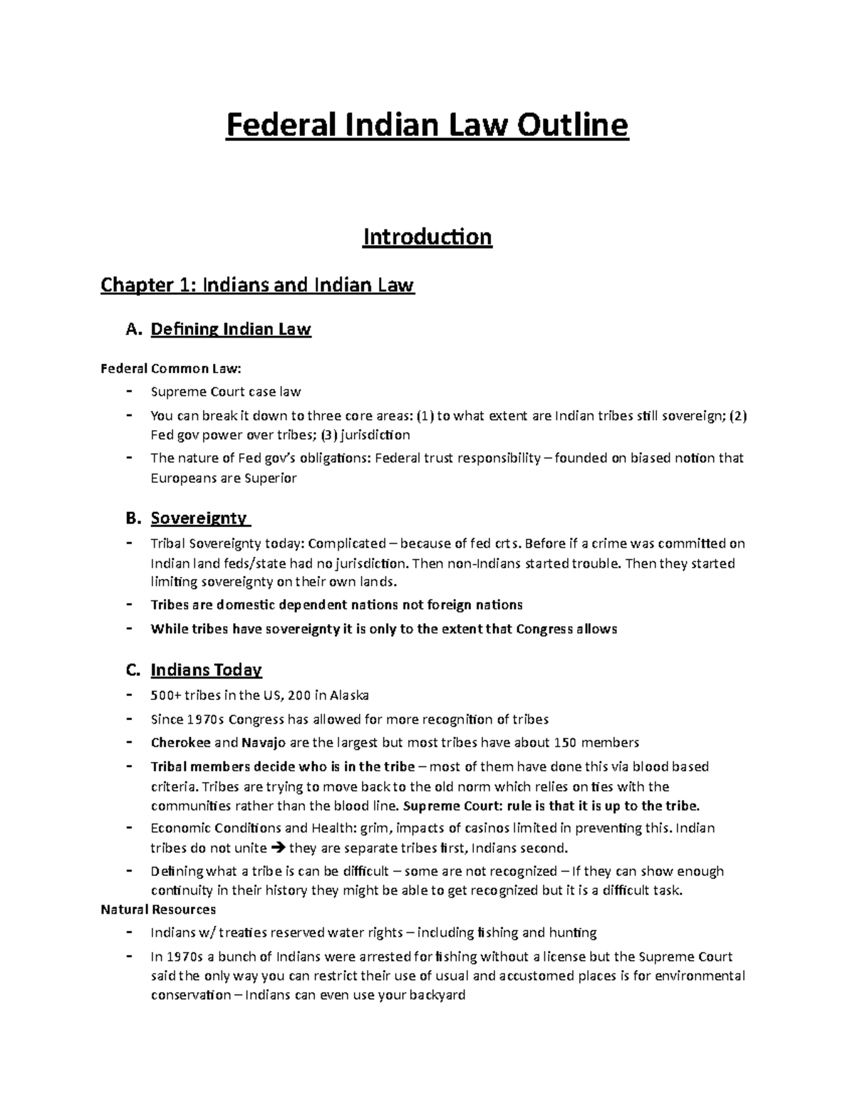 Federal-indian-law Outline - Federal Indian Law Outline Introduction ...