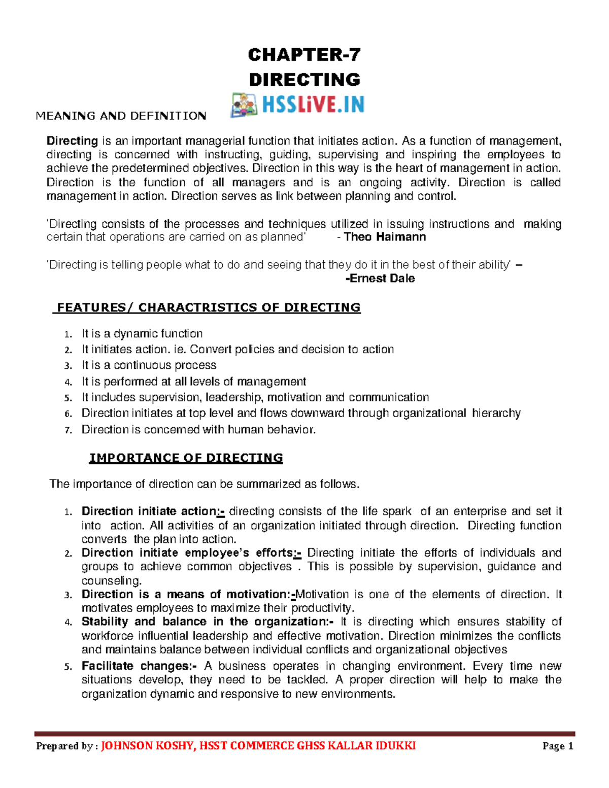 Management Directing - It's MBA lecture note - CHAPTER- DIRECTING ...