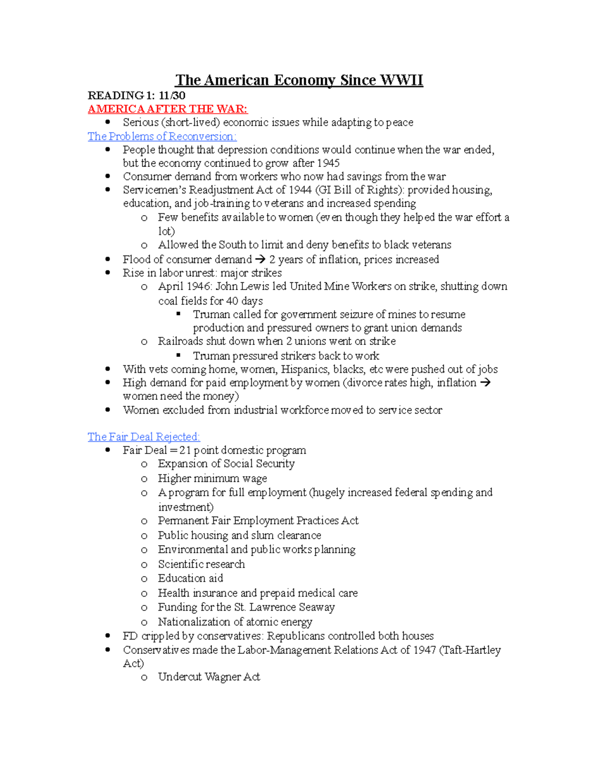 The American Economy Since WWII Outline - The American Economy Since ...