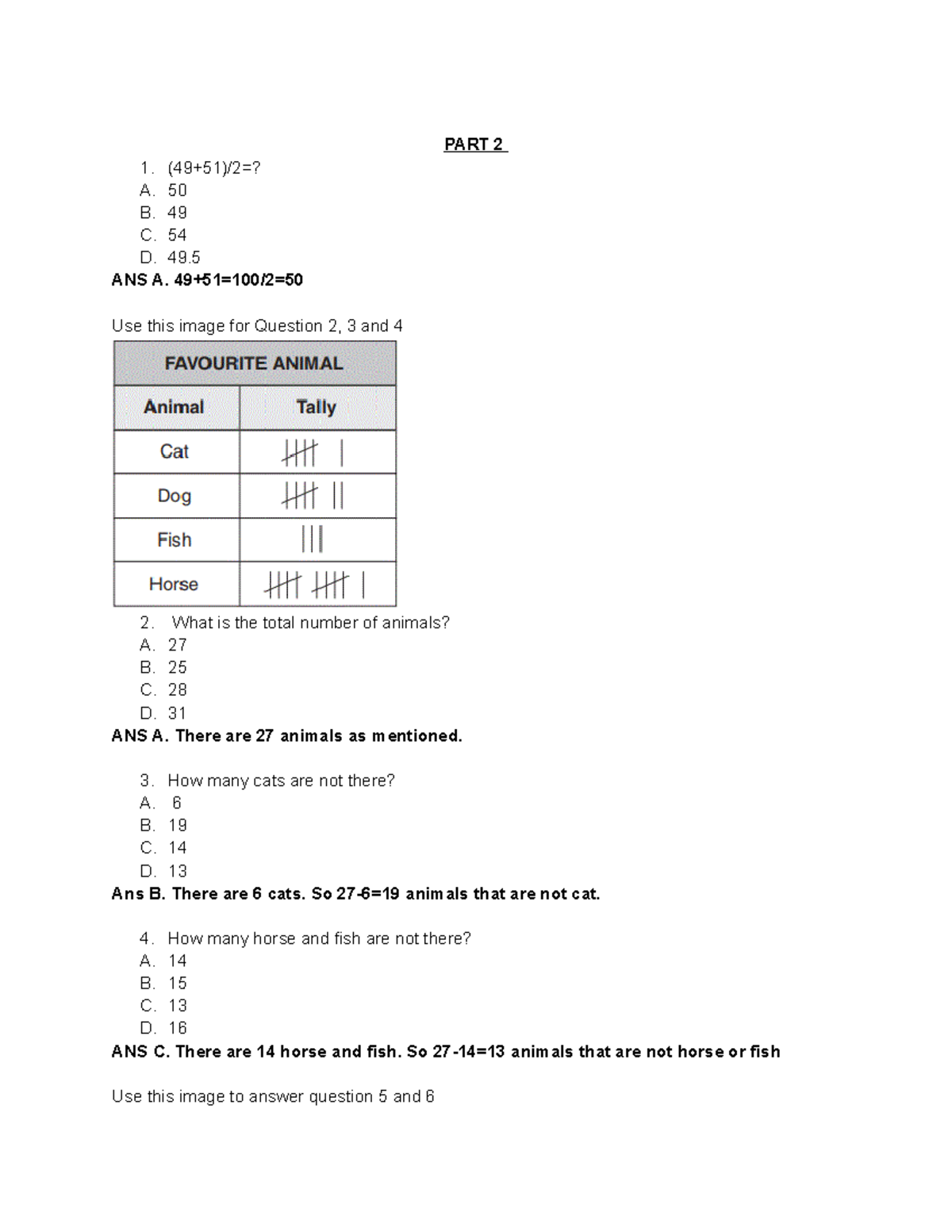 OC Test Paper 3 Part 2 With Answers - Reviewed - PART 2 1. (49+51)/2 ...