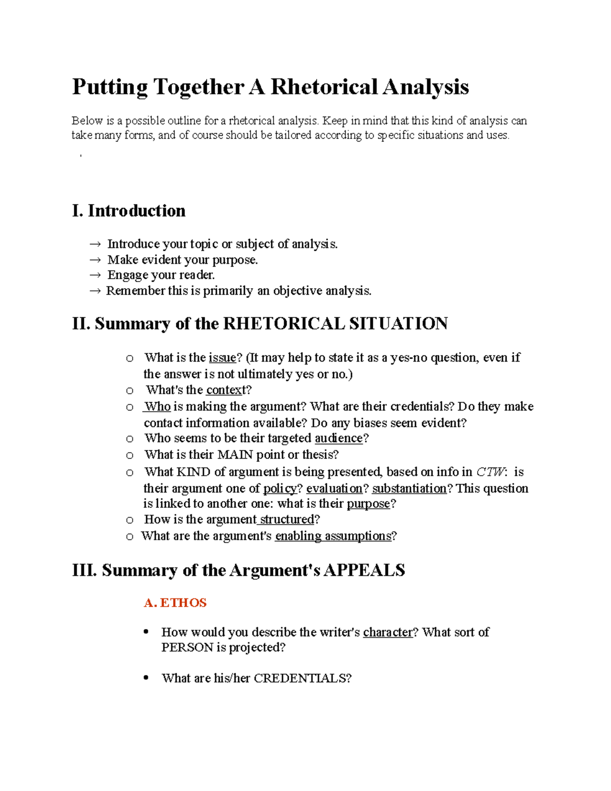 Putting Together A Rhetorical Analysis - Keep in mind that this kind of ...