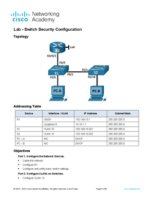 4.2.8 Lab - Configure Router-on-a-Stick Inter-VLAN Routing - Topology Addressing Table Device ...