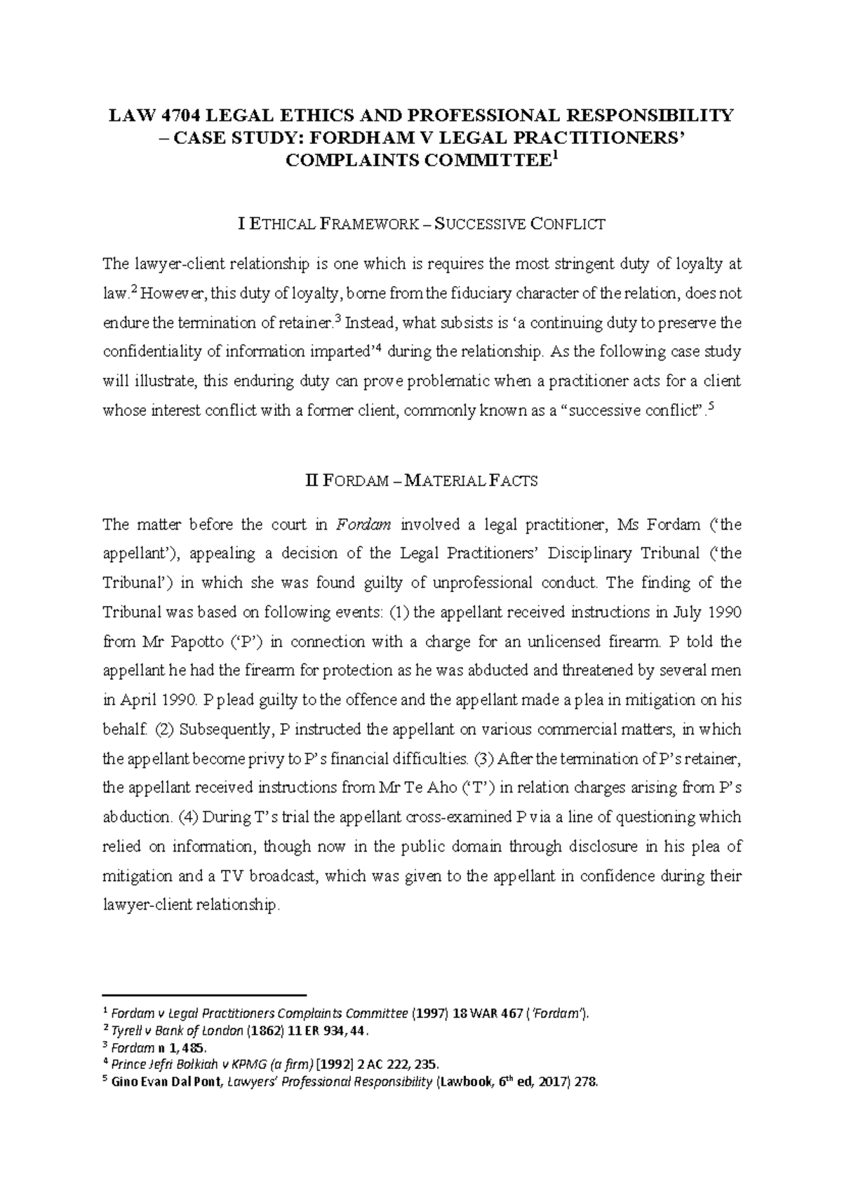 Case study Example - LAW 4704 LEGAL ETHICS AND PROFESSIONAL ...