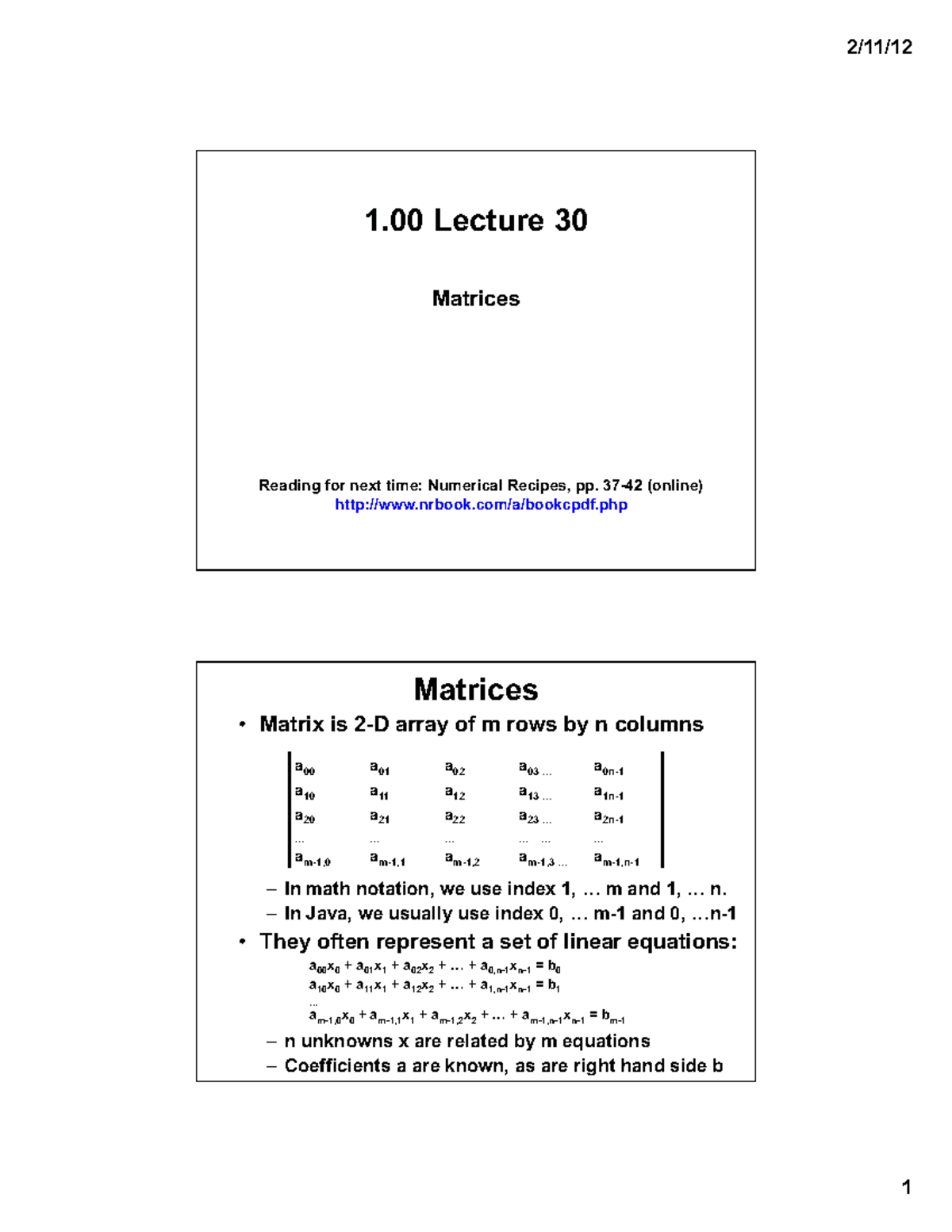 Matrices (PDF) Lec 30 - Lecture notes 1-8 - 1 Lecture 30 Matrices ...