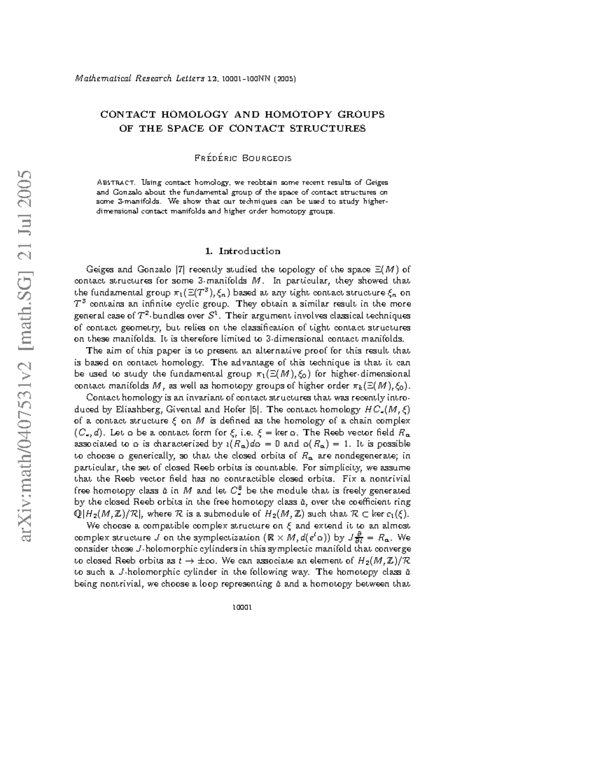 0407531 - Cours - arXiv:math/0407531v2 [math] 21 Jul 2005 Mathematical ...