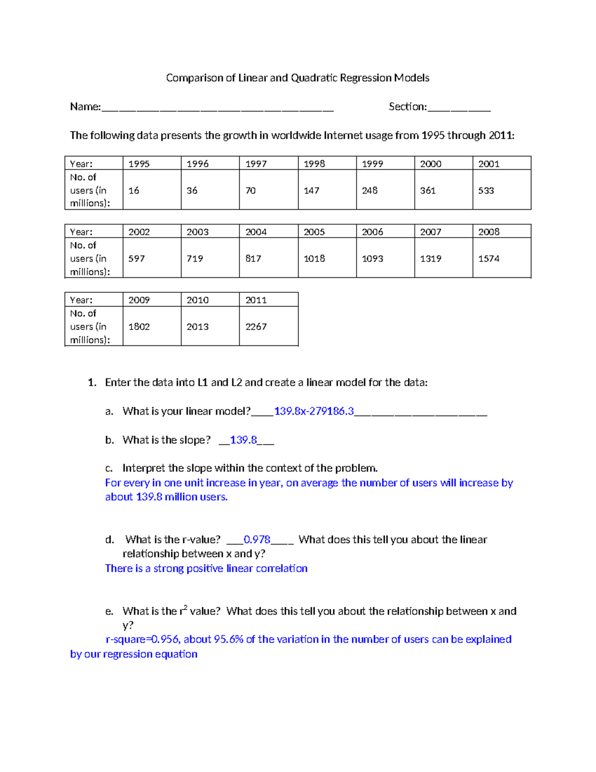 2 Regr Linear Quad - too ez - Comparison of Linear and Quadratic ...