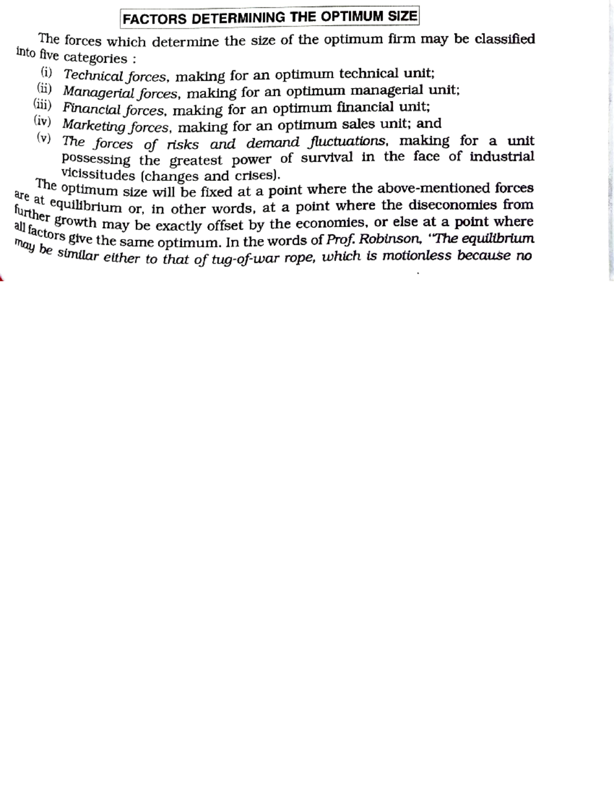 Factors determining the optimum size - Bachelor of Commerce - Studocu