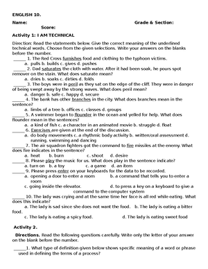 G10 Q4 Expanded Definitions - ENGLISH 10 QUARTER 4 – LECTURE 4: GIVING ...