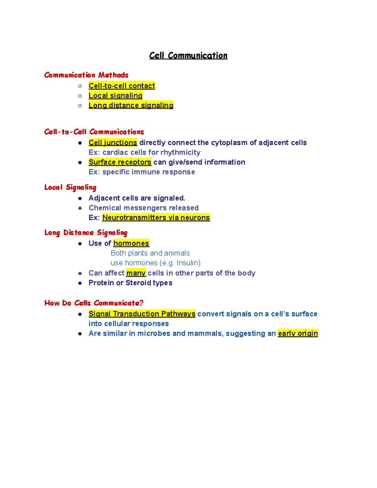 Cell Communication Notes - Cell Communication Communication Methods ...