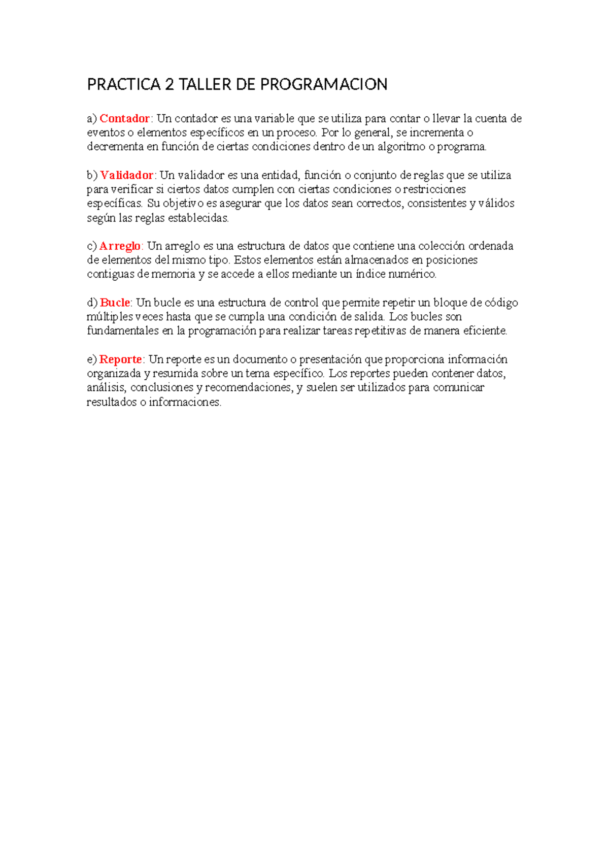 Practica 2 Taller DE Programacion - PRACTICA 2 TALLER DE PROGRAMACION a ...