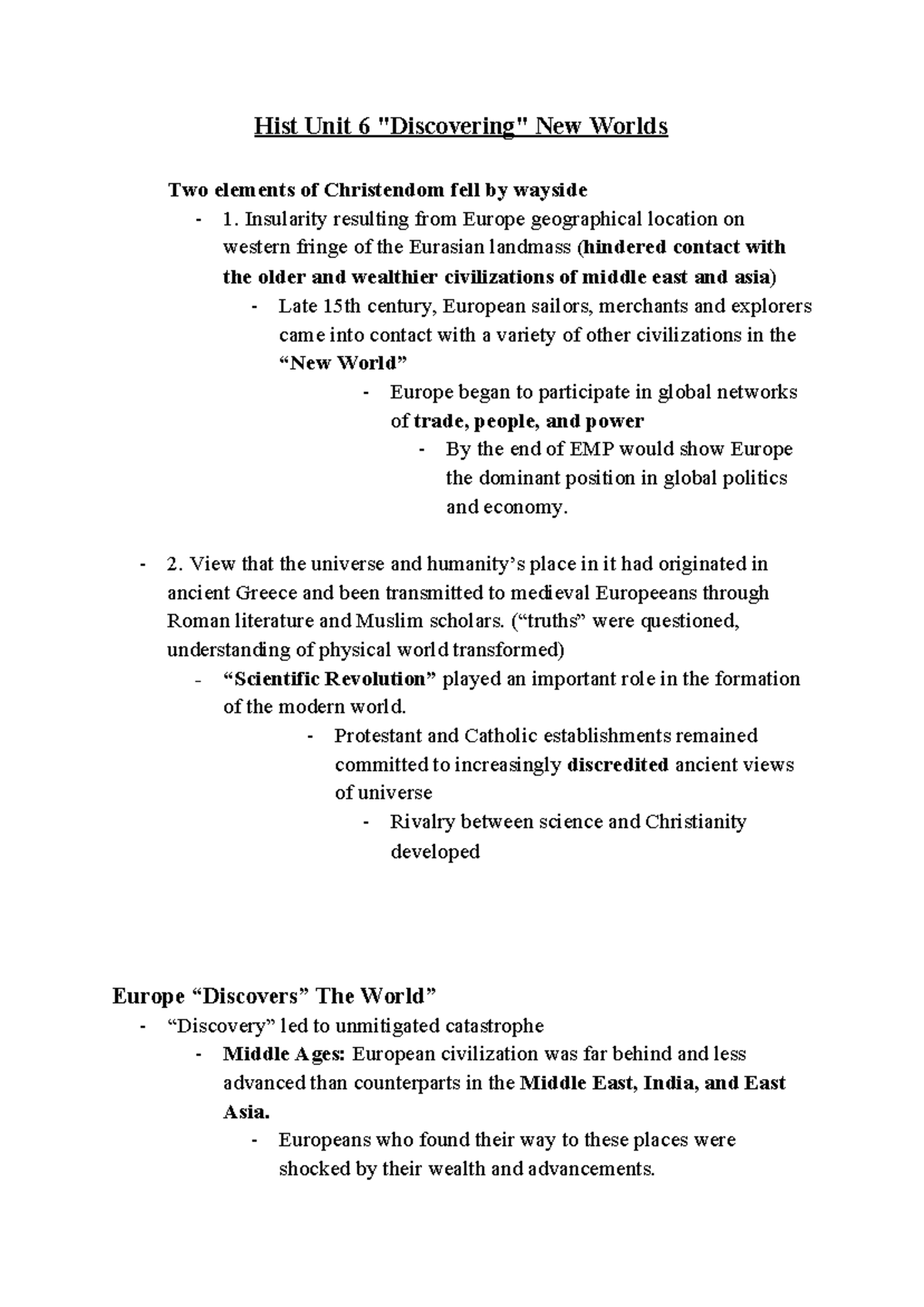 Hist Unit 6 Discovering New Worlds - Hist Unit 6 "Discovering" New ...