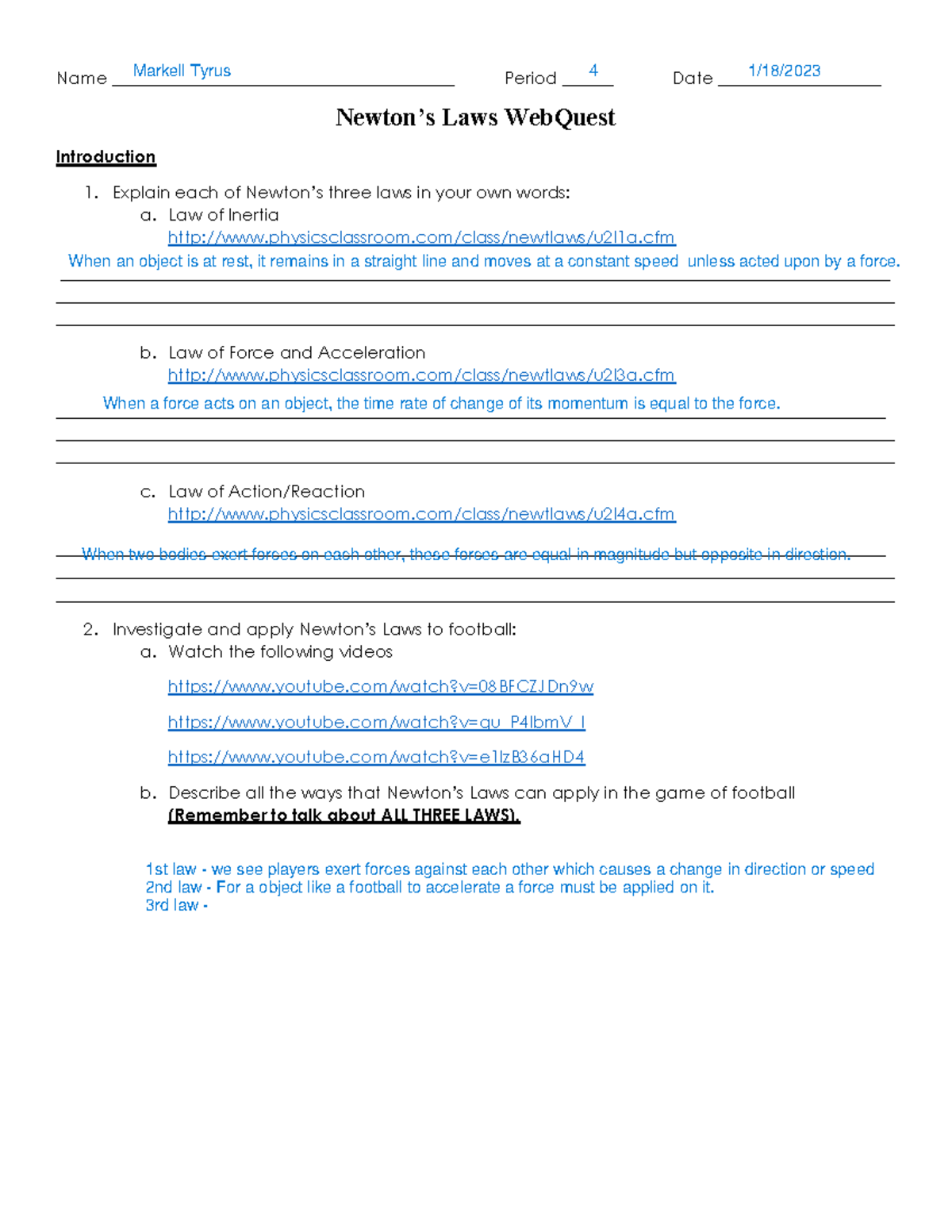 Annotated- Newton 27S 20LAWS 20 Webquest-1 - Name