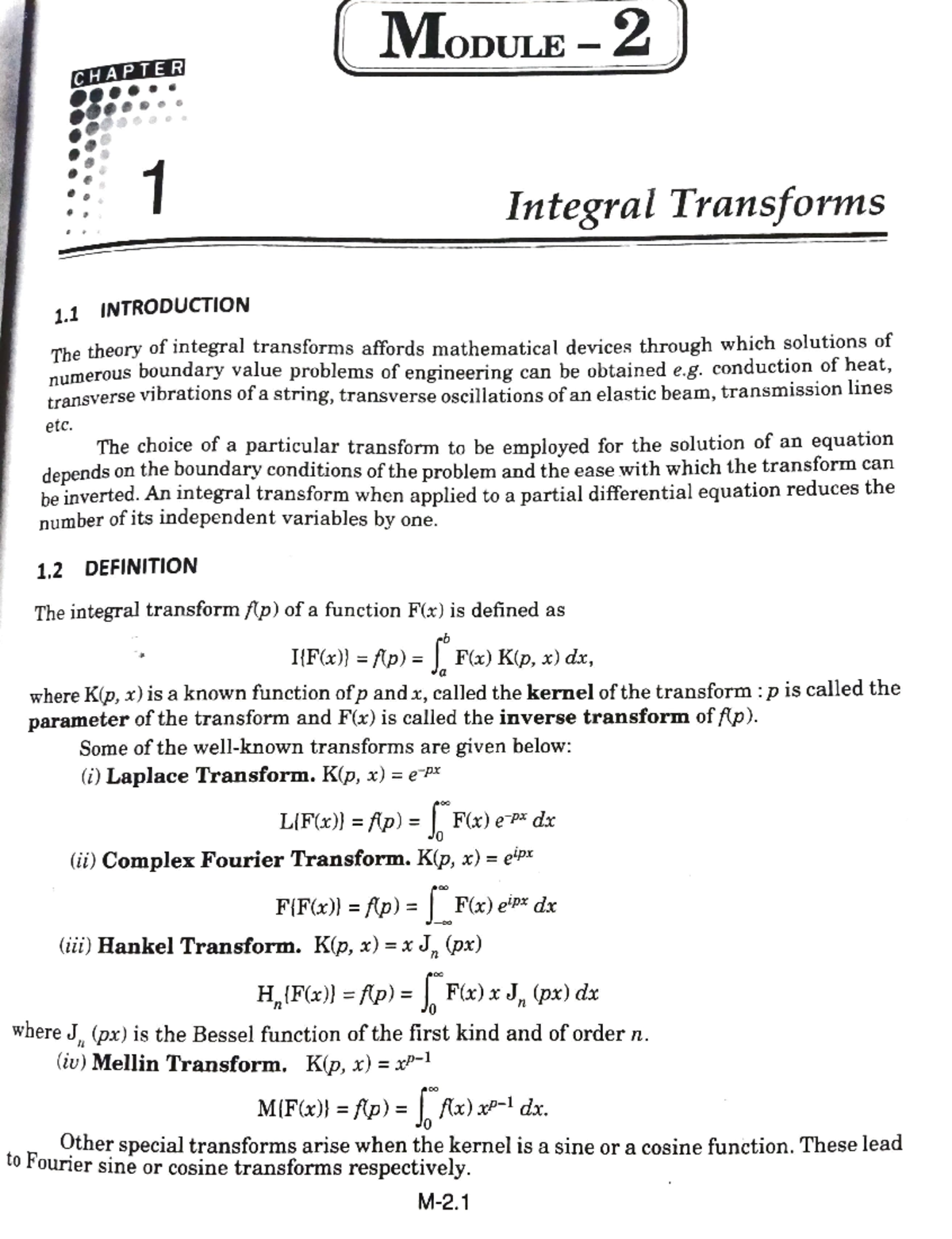 Book Fourier Page 1-21 - DULE- CHAPTER 1 Integral Transforms 1 ...