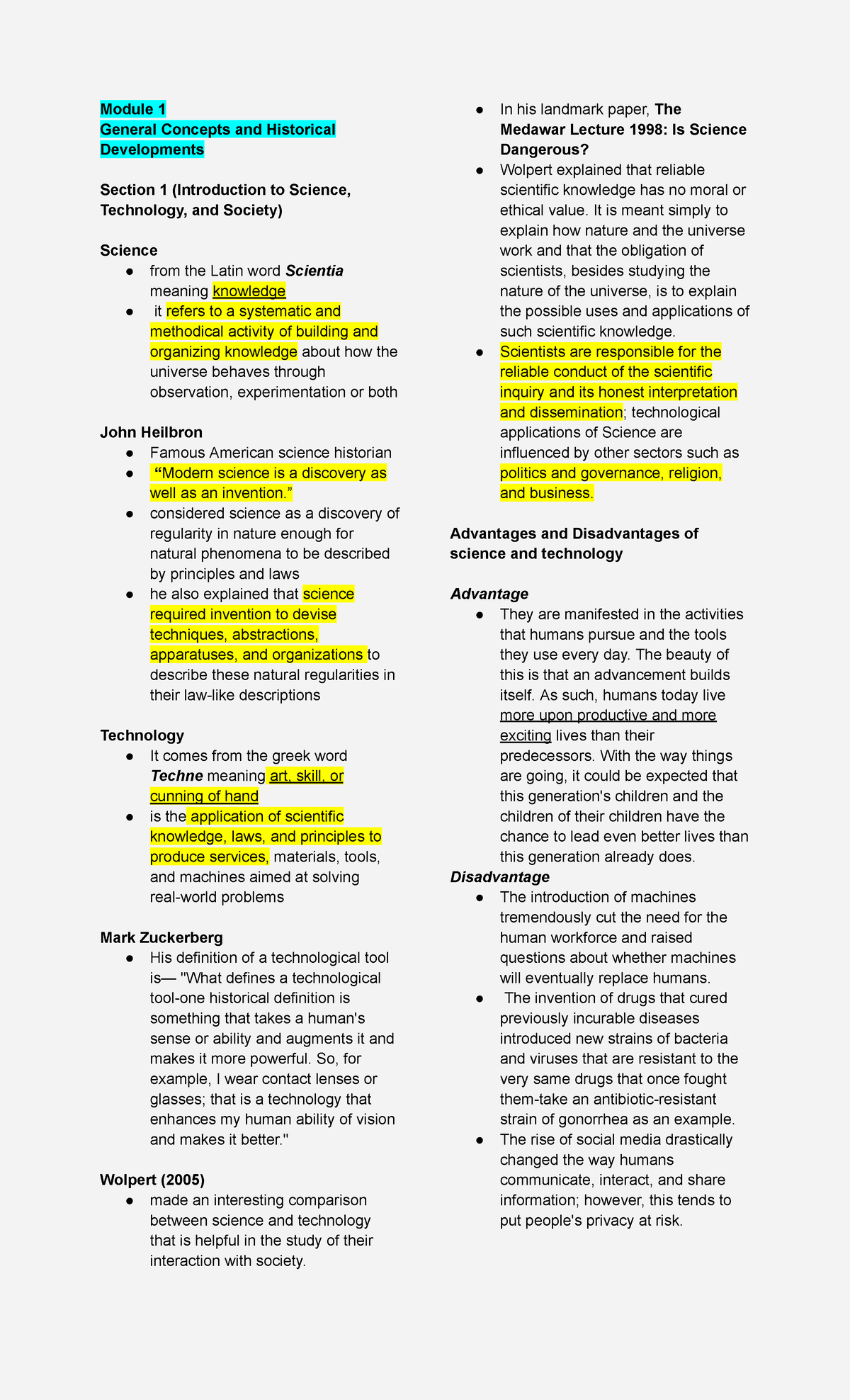 Science, technology and society - Module 1 General Concepts and Historical Developments Section ...