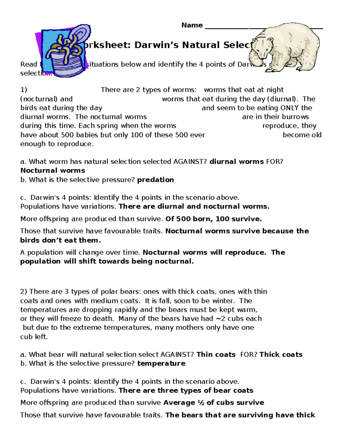 8-1 worksheet - darwins natural selection - ak - Name