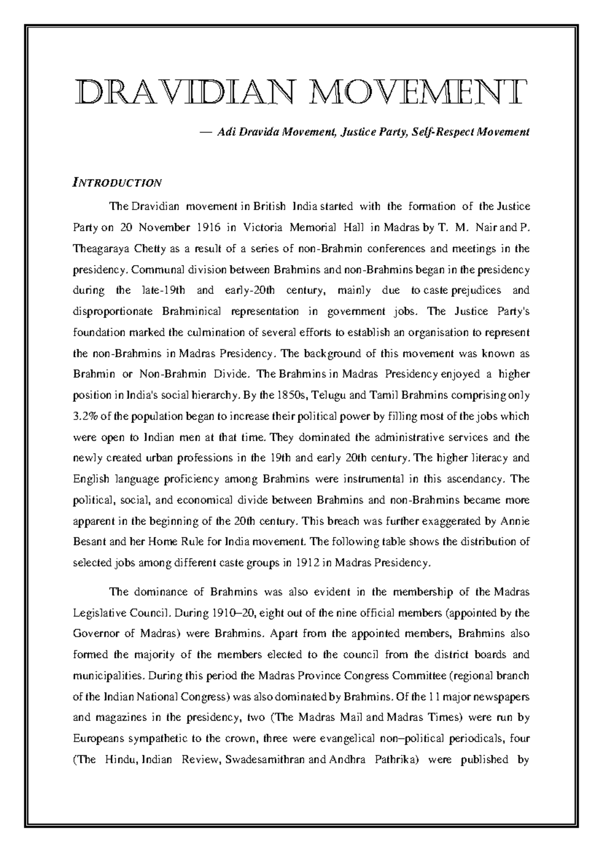 Dravidian Movement Adi Dravida Movement - DRAVIDIAN MOVEMENT — Adi ...