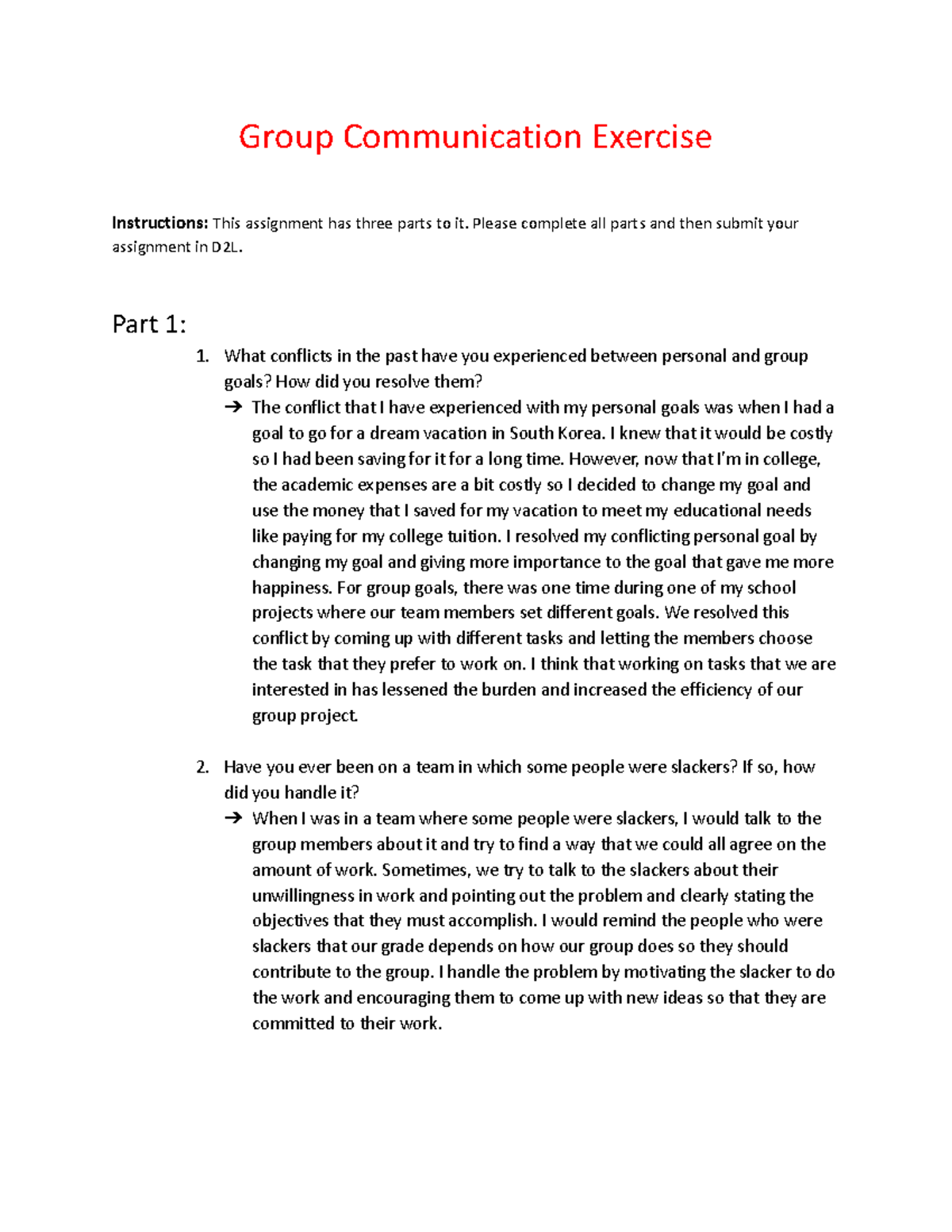 COMM 100 - Group Communication Exercise - Group Communication Exercise ...