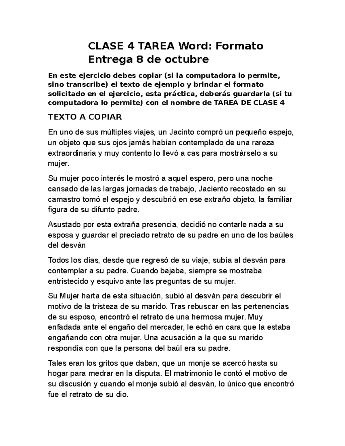 Clase 4 Tarea Word - mate - CLASE 4 TAREA Word: Formato Entrega 8 de octubre En este ejercicio ...