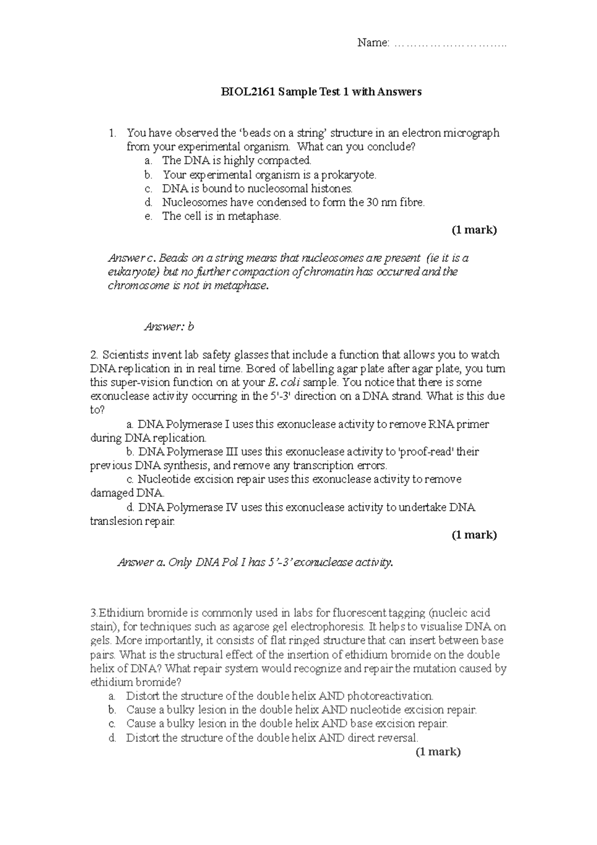 Sample test 1 and lecture ppt on block 1 - Name ...