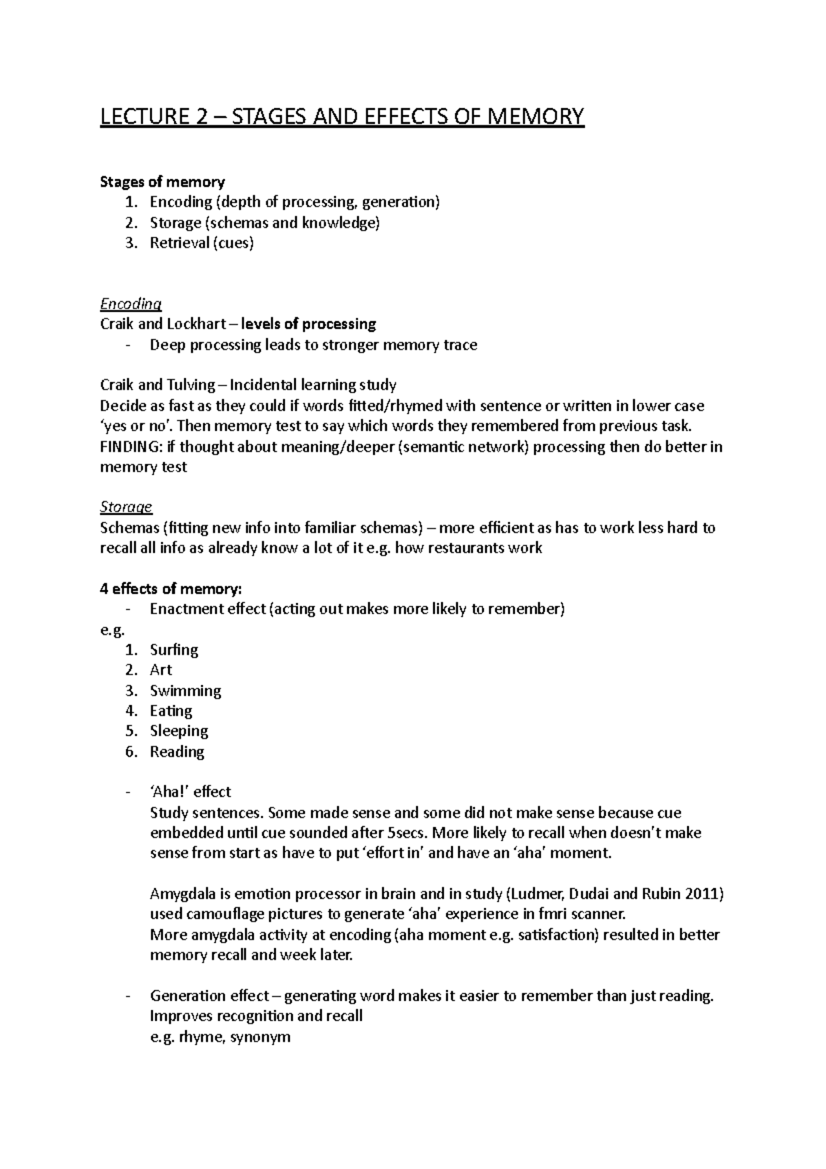 Lecture 2 Stages And Effects Of Memory Lecture 2 Stages And Effects Of Memory Stages Of