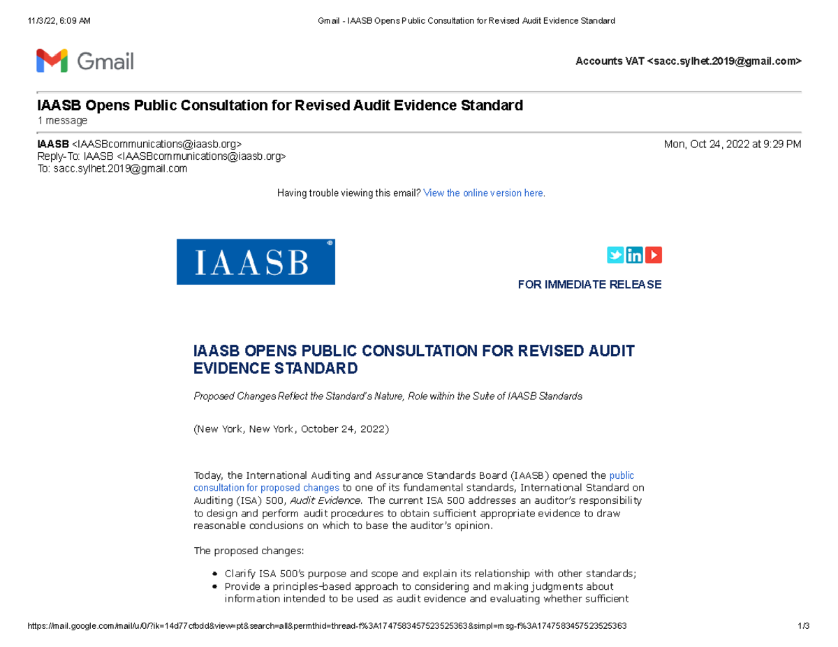 Revised Audit Evidence Standard - - Studocu