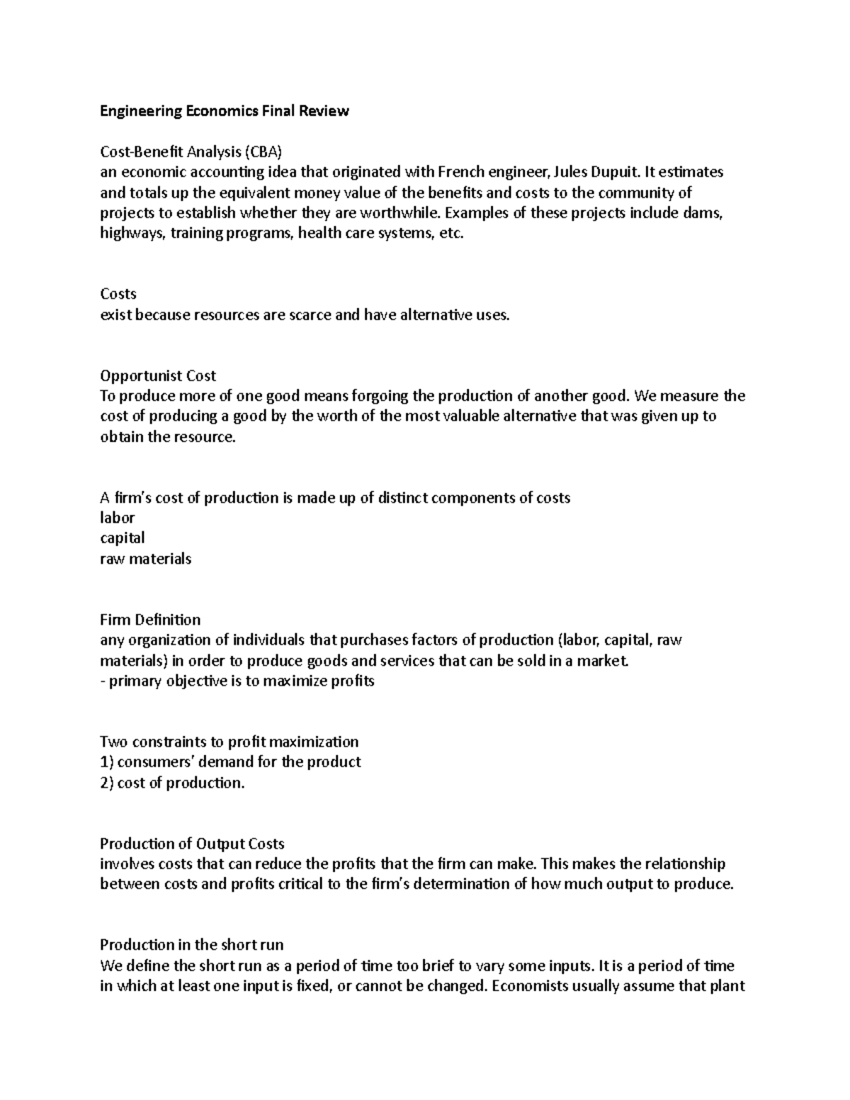 Engineering Economics Final Review - Engineering Economics Final Review ...
