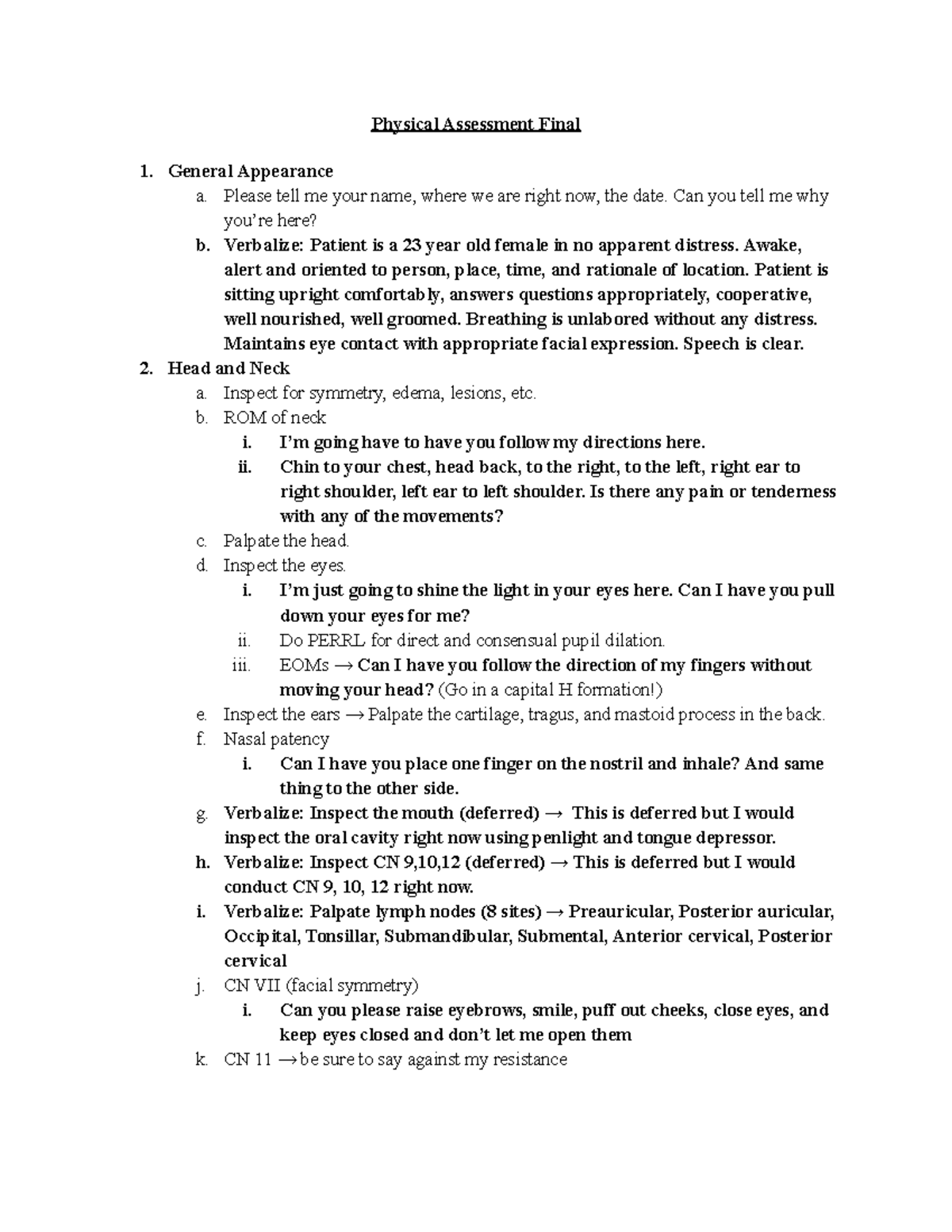N174 Physical Assessment Final Notes - Physical Assessment Final ...