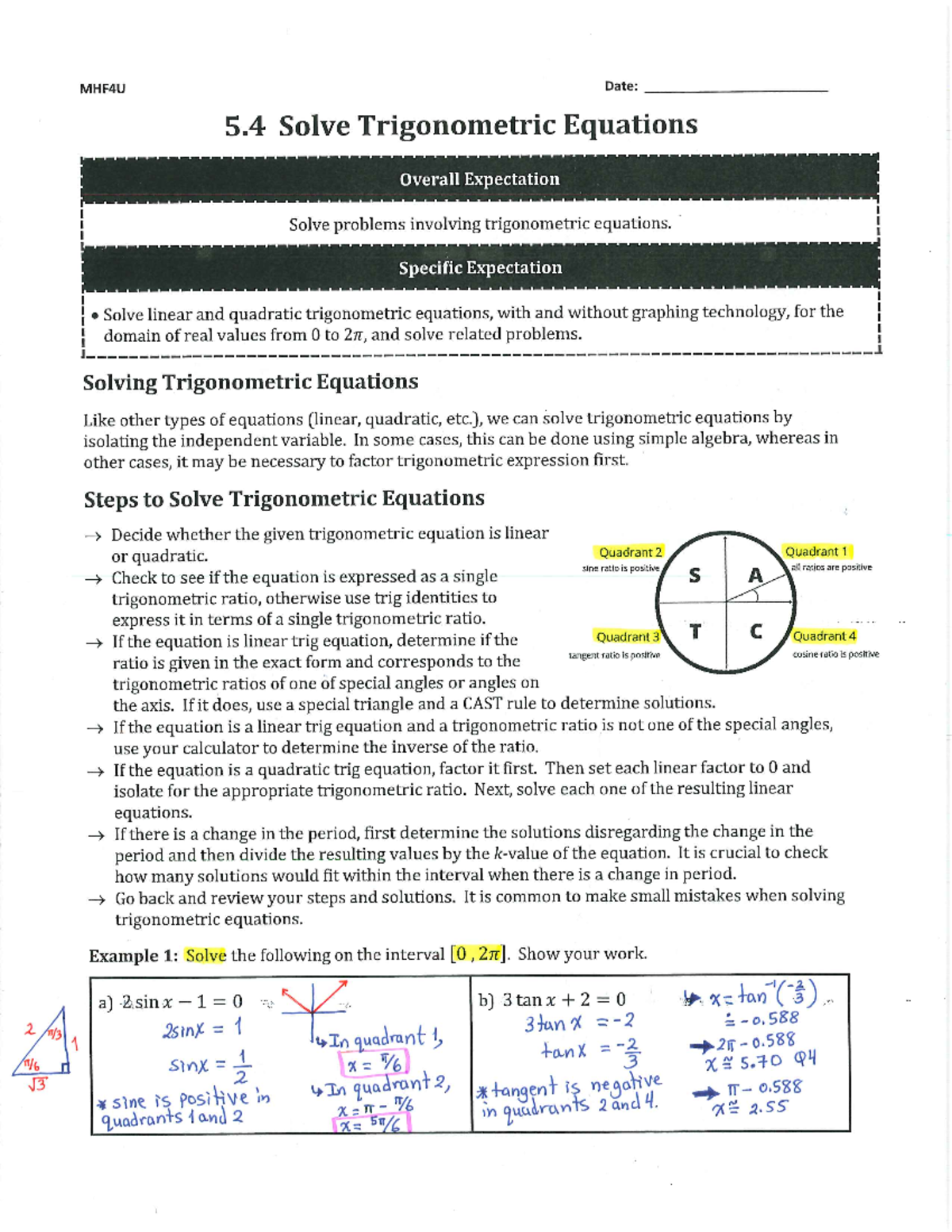 5.4 - Solve Trigonometric Equations - Solutions - Studocu