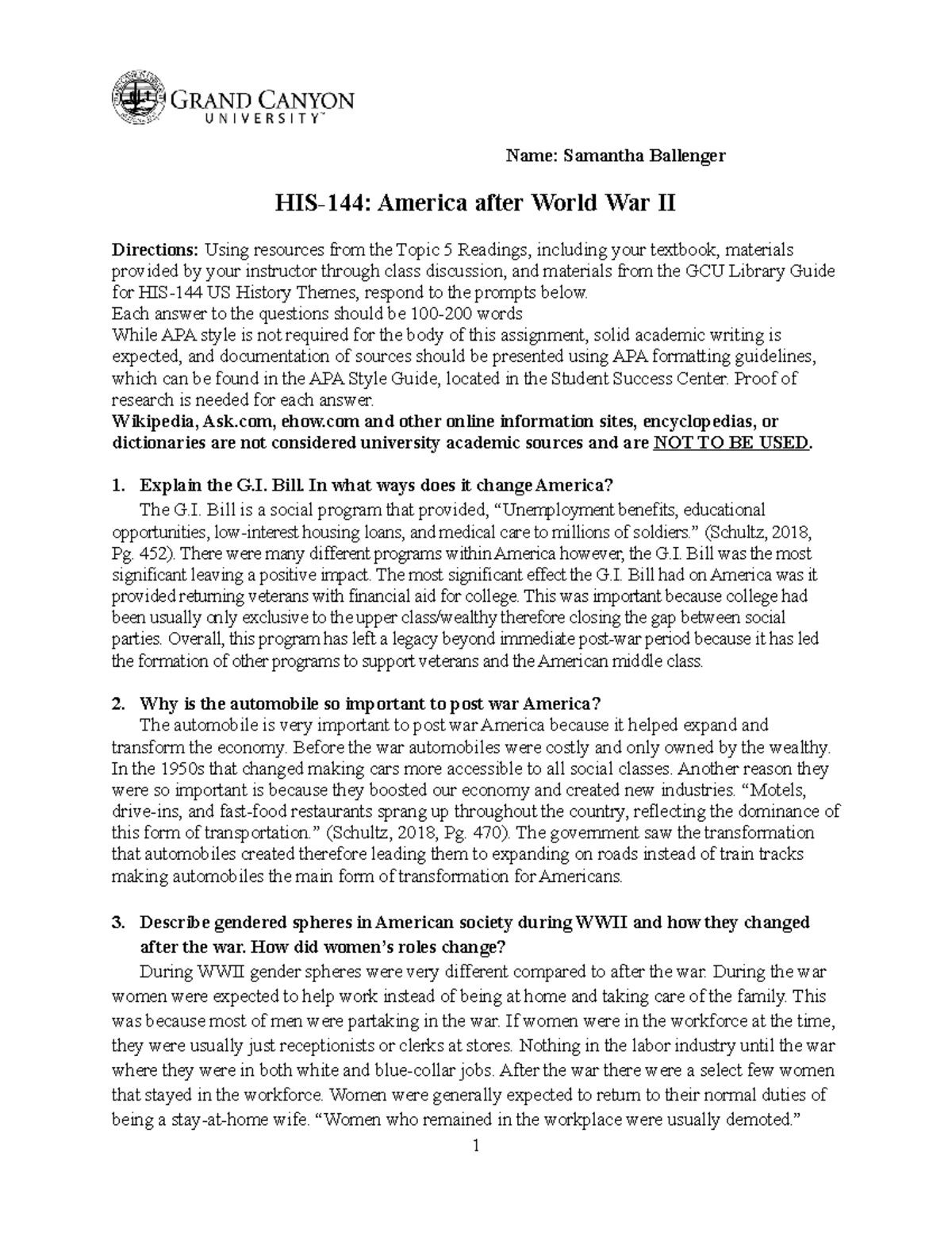 HIS-144 America after WWII Worksheet - Name: Samantha Ballenger HIS-144 ...