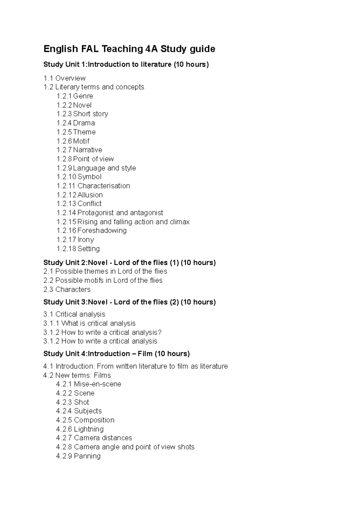 English FAL Teaching 4A Study guide - 2 1.2 1.2 story 1.2 1.2 1.2 1.2 1 ...