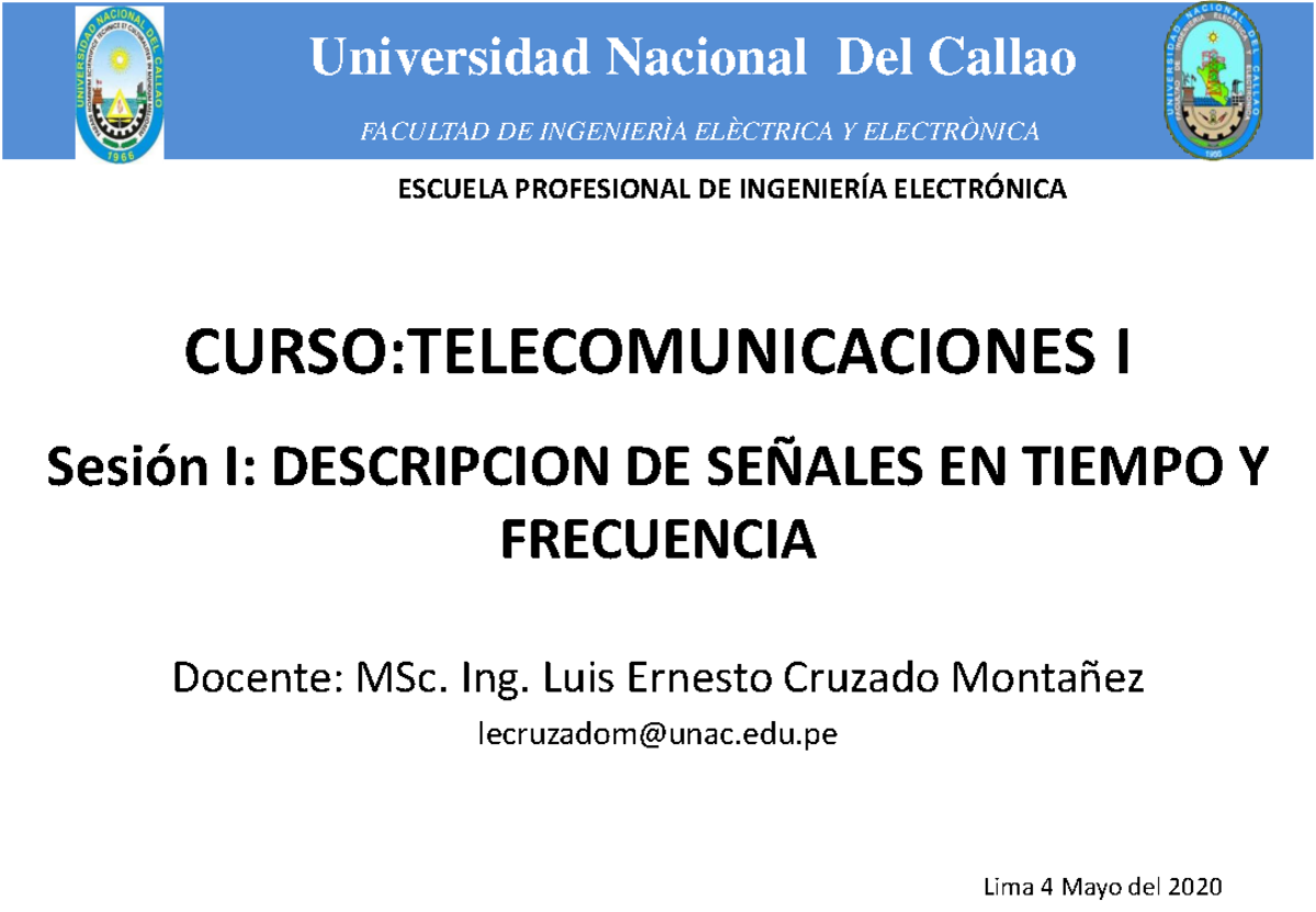 Telecomunicaciones I. Semana 1 - Universidad Nacional Del Callao ...