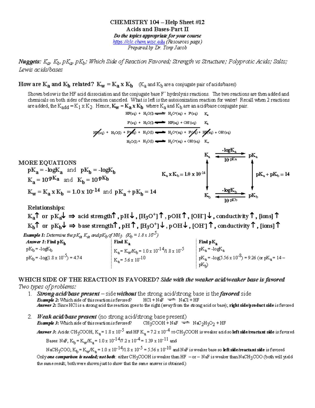 Helpsheet 12 104 - EXAM 2- Acids and Bases 2 - CHEMISTRY 104 – Help ...