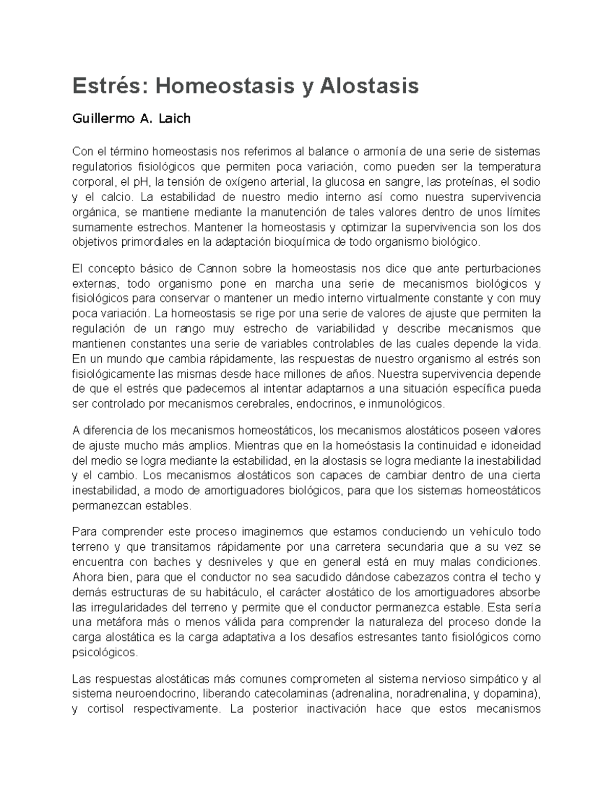 Homeostasis y Alostasis - Estrés: Homeostasis y Alostasis Guillermo A ...