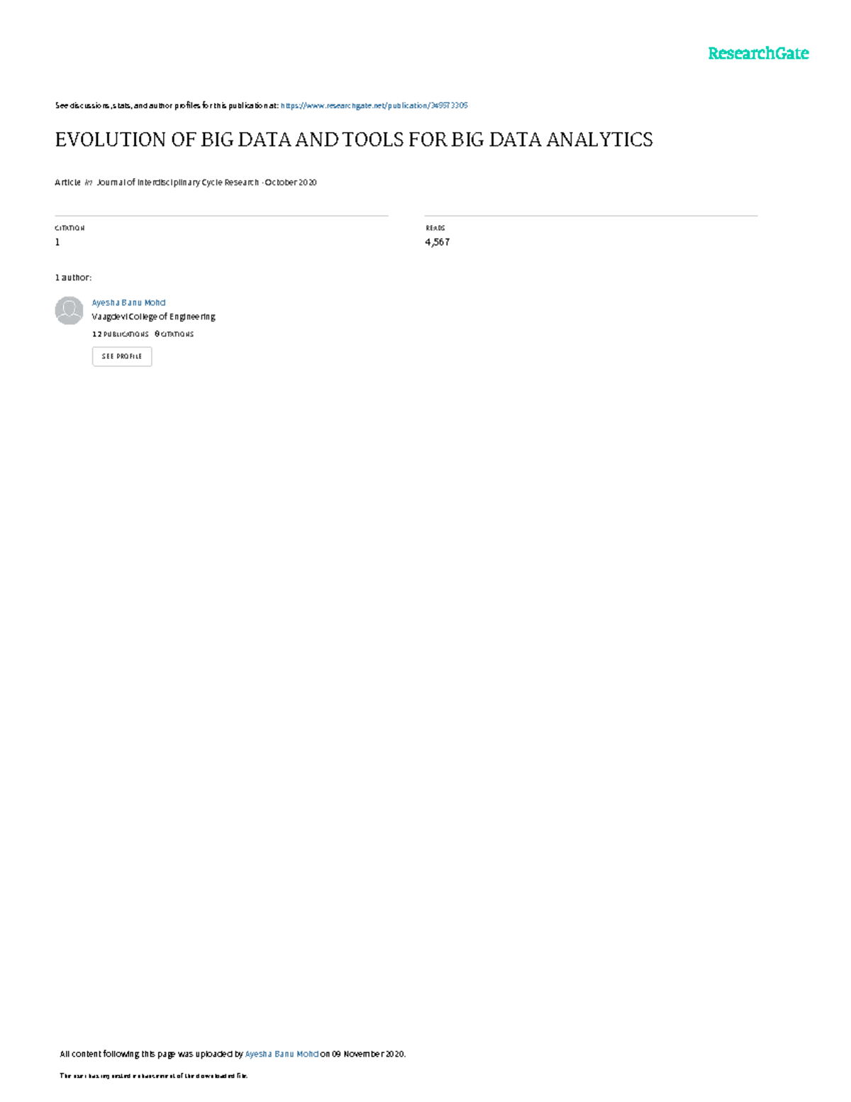 Evolutionofbigdataandtoolsforbigdata - See discussions, stats, and ...