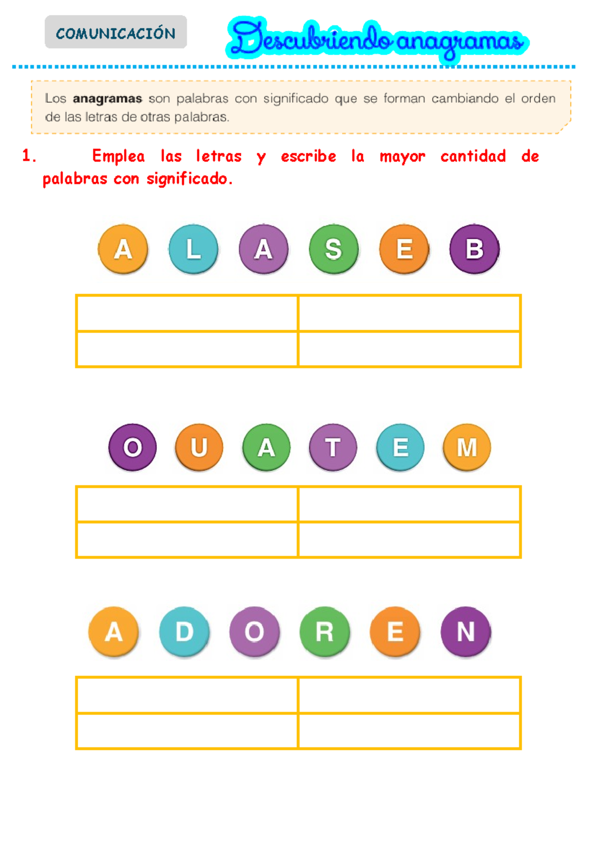 D4 S7 Ficha COM Descubrimos Anagramas - Lenguaje y Comunicación ...