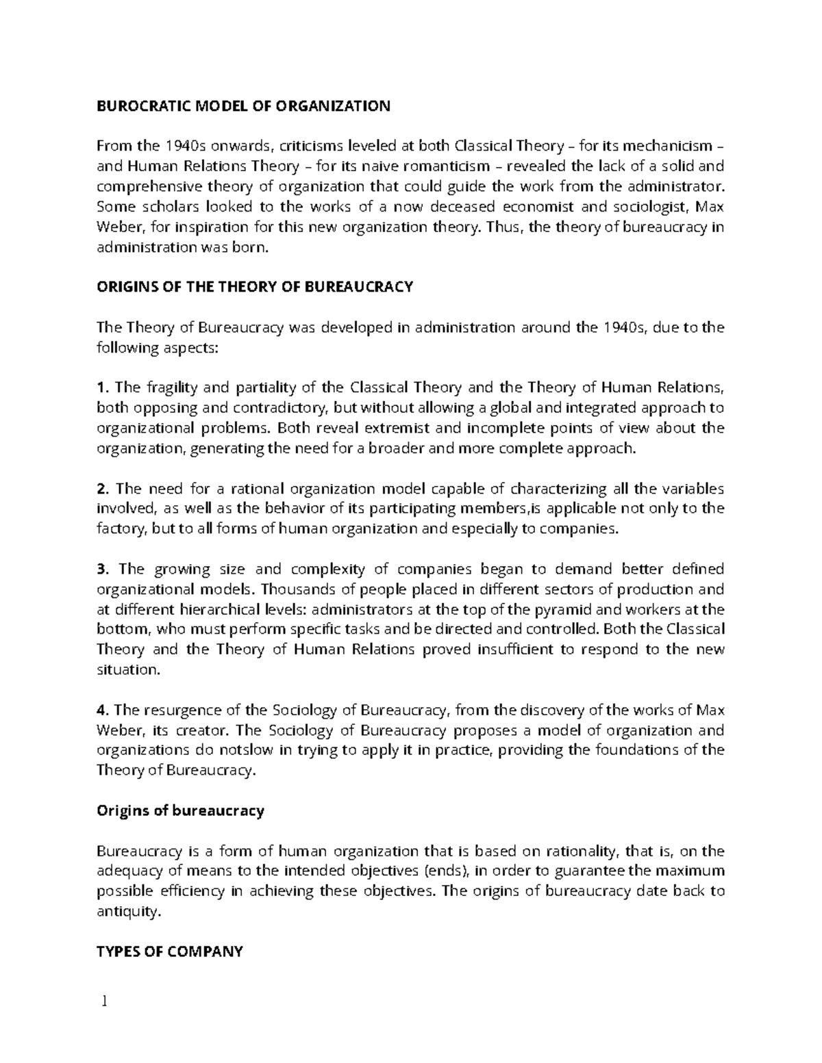 Bureaucratic model of organization. - BUROCRATIC MODEL OF ORGANIZATION ...