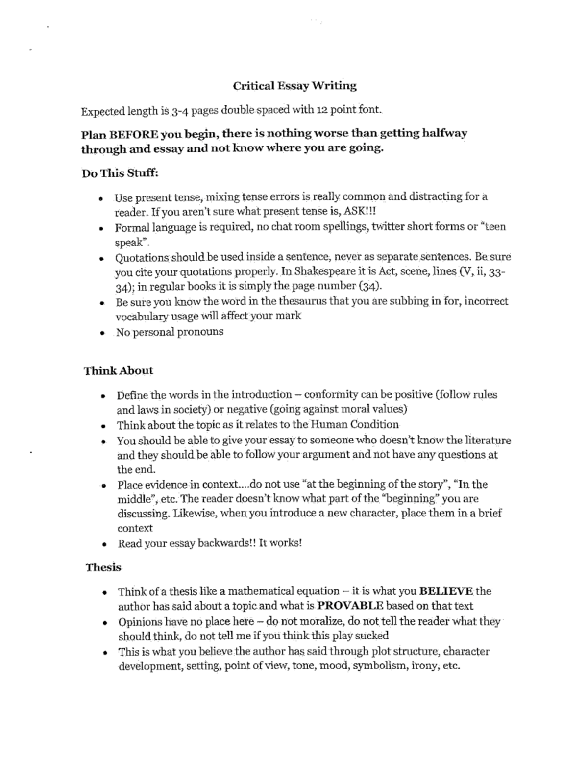 Critical essay structure - Studocu