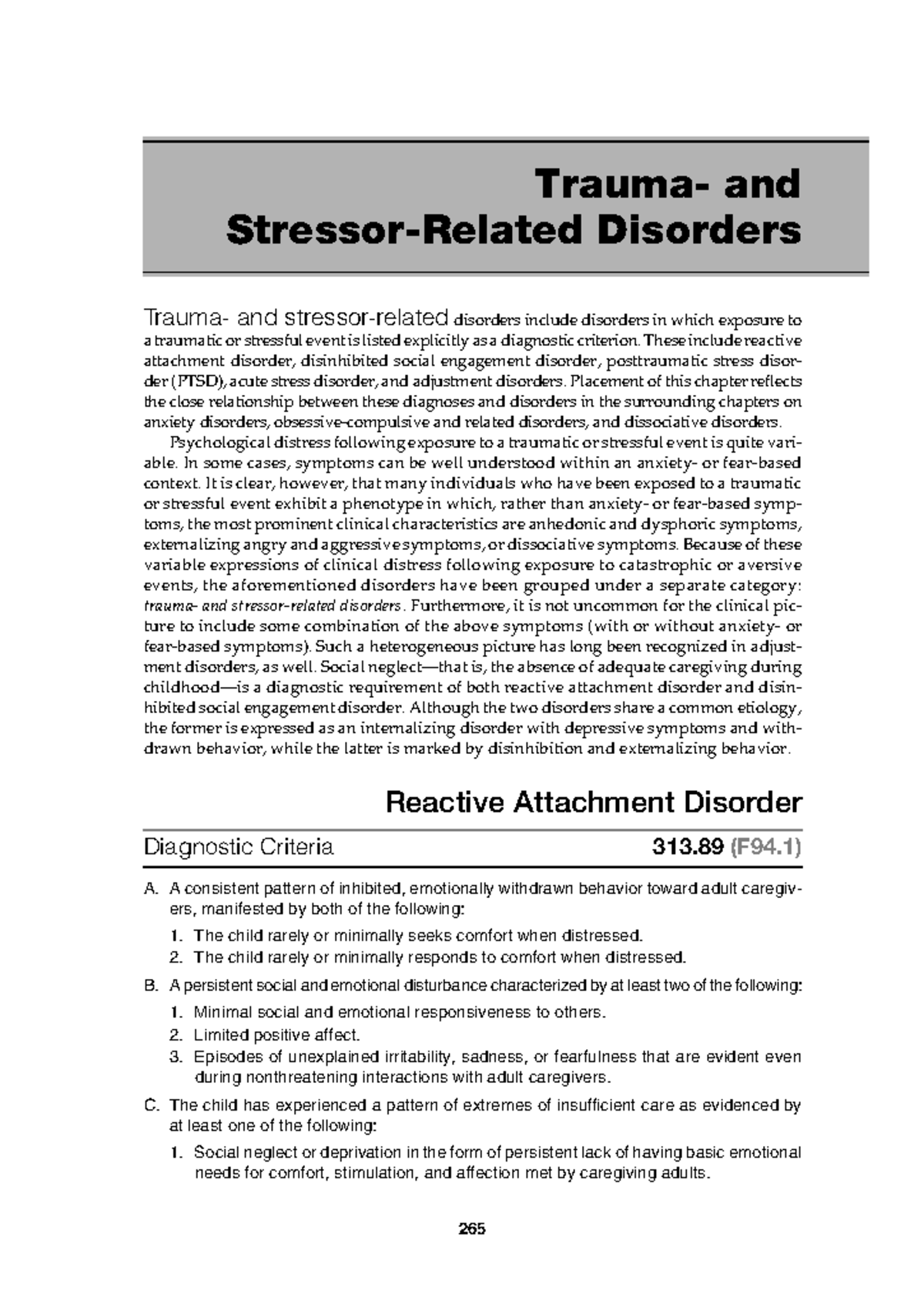 DSM-5 Trauma and Stressor-Related Disorders - 265 Trauma- and Stressor ...