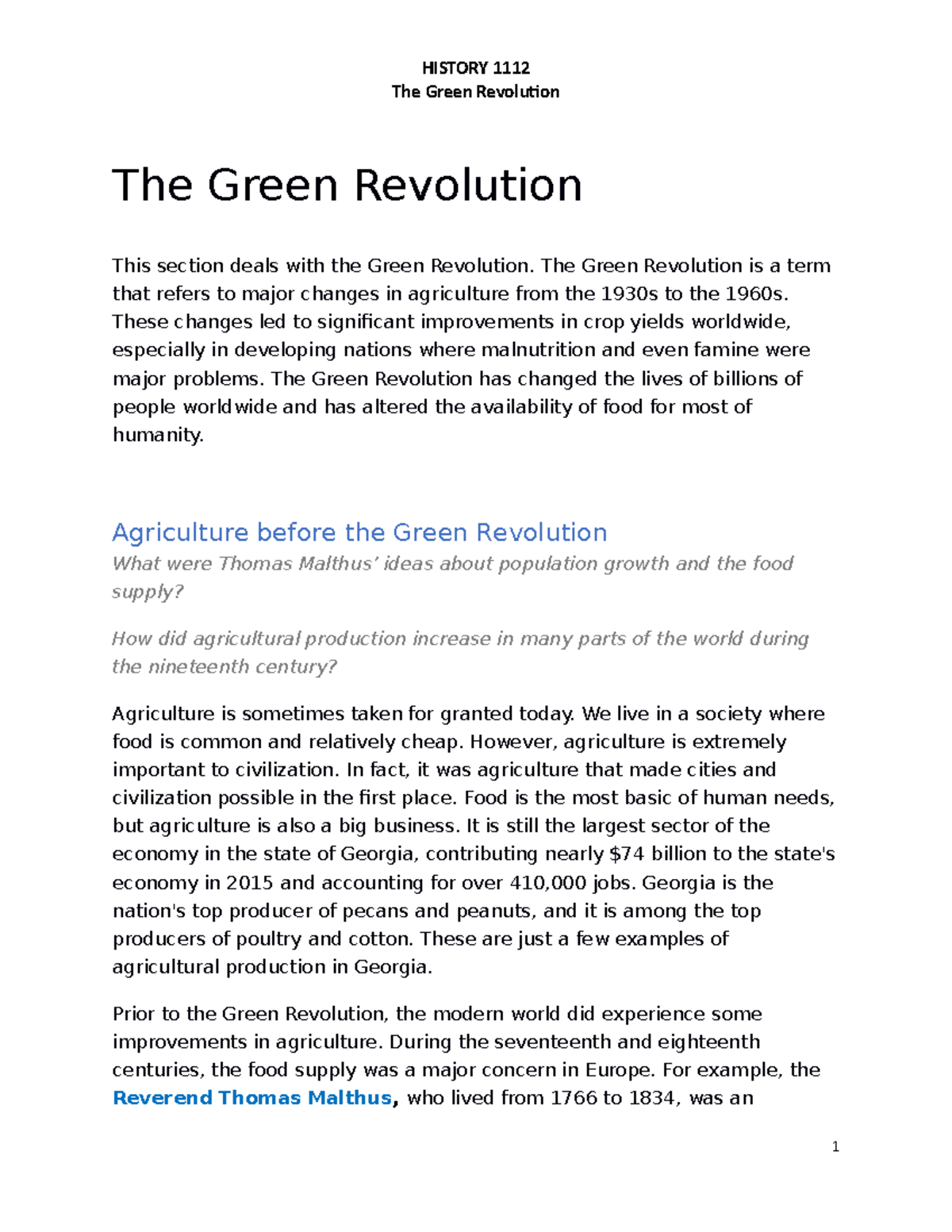 HIST 1112 - The Green Revolution - The Green Revolution The Green ...