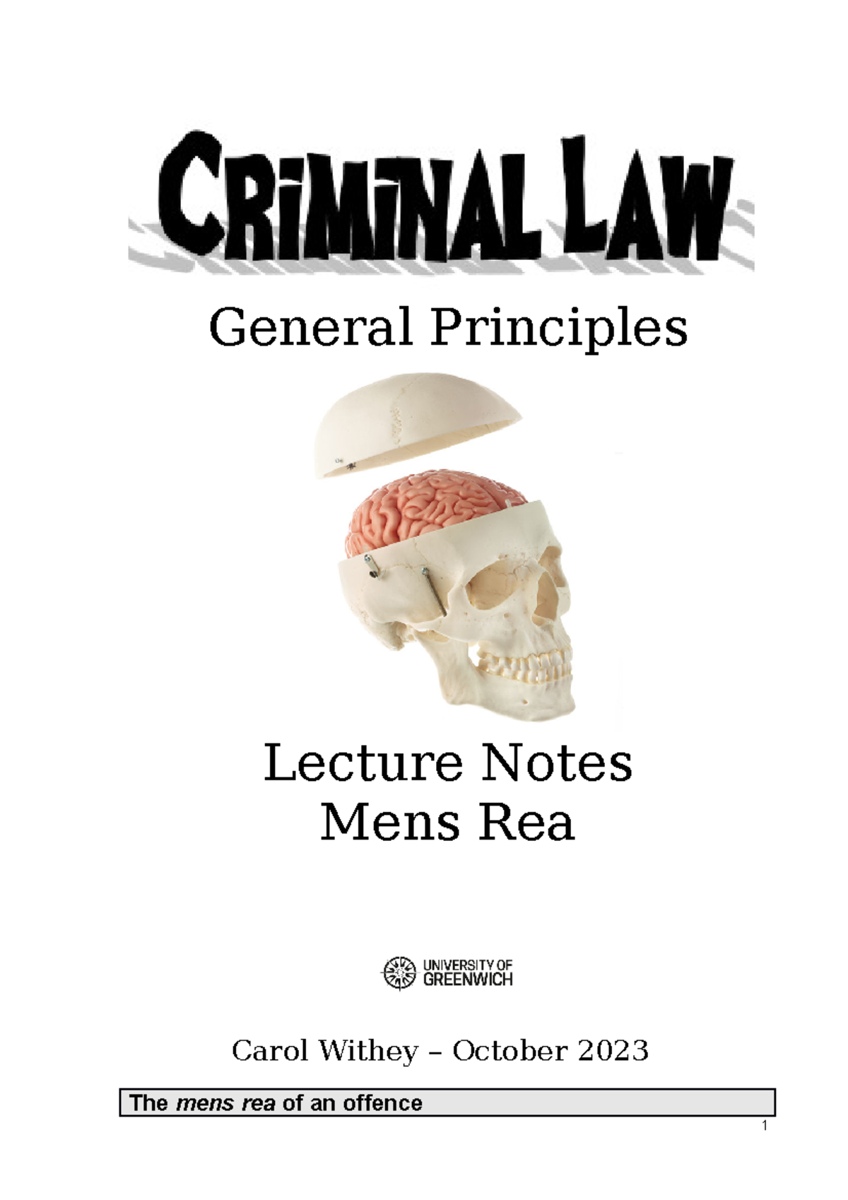 MR lecture notes 2023-24 - General Principles Lecture Notes Mens Rea ...