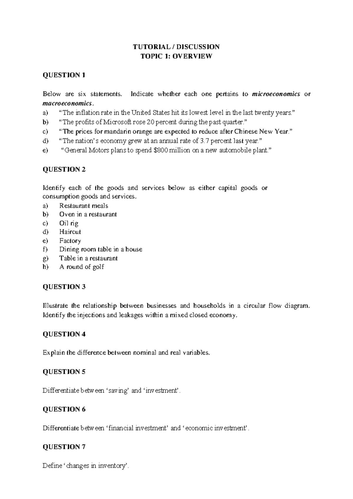 Tutorial Topic 1 Overview Tutorial Discussion Topic 1 Overview Question 1 Below Are Six